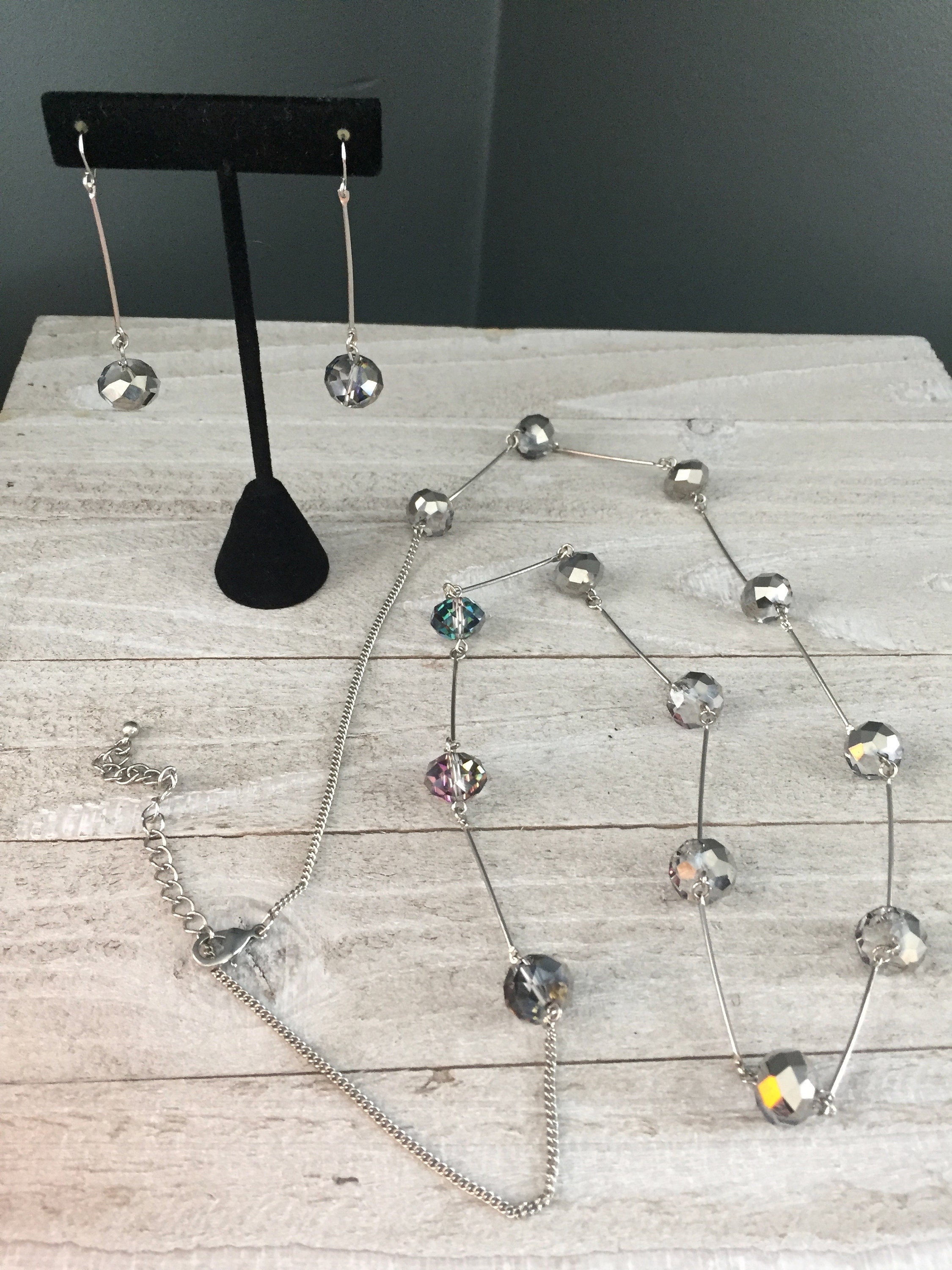 Rhinestone Bead Station Necklace Earrings Dangle Drop Crystals | Etsy