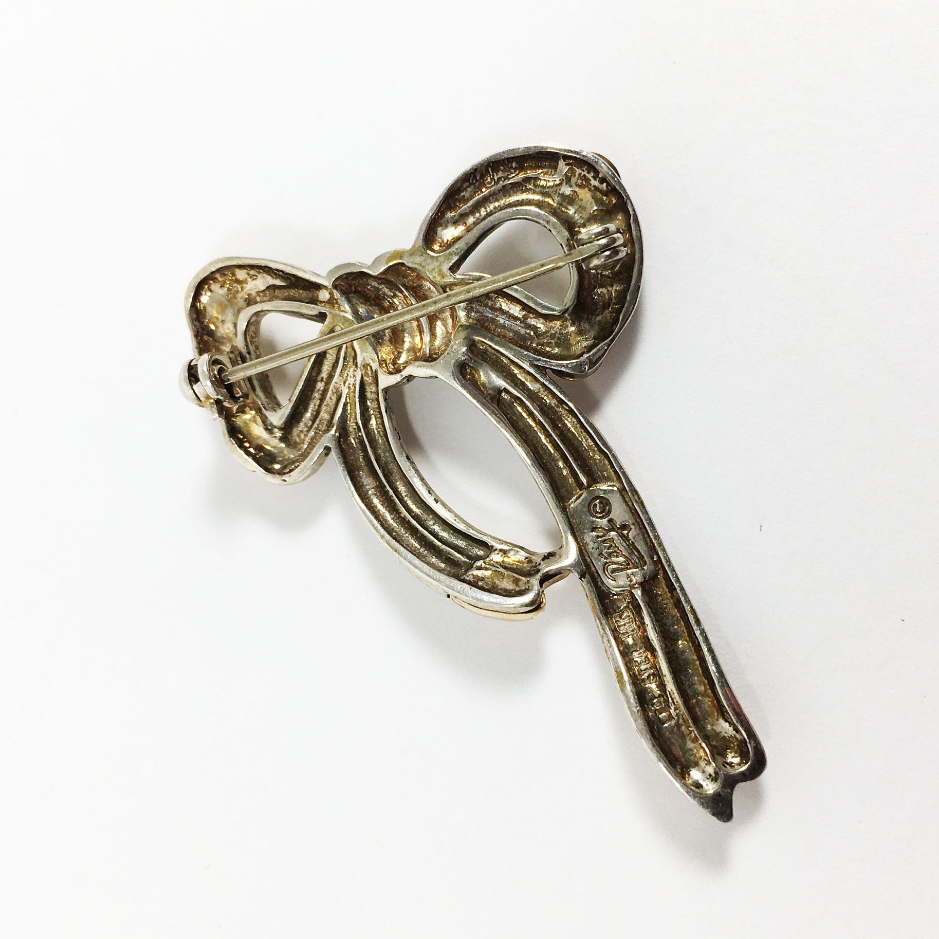 Sterling Silver 14K Gold Bow Pin Designer Signed Remy STER 14K | Etsy