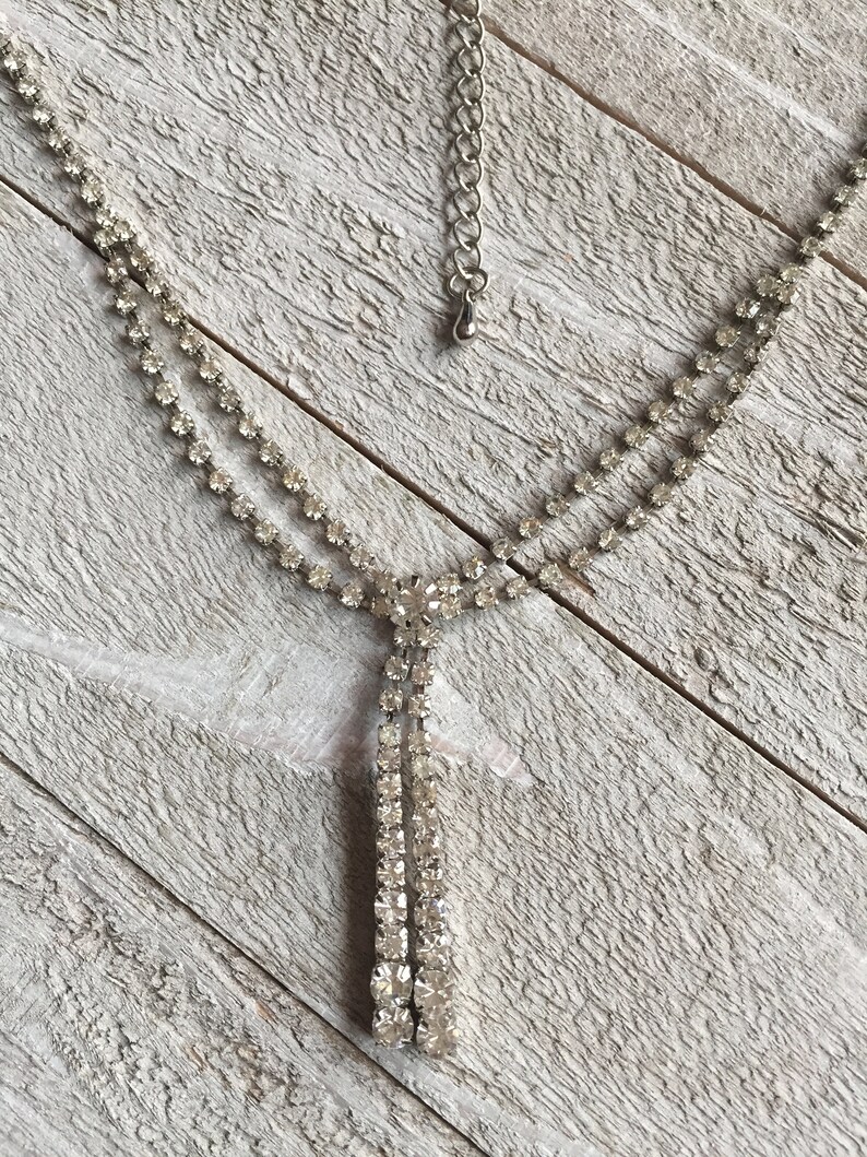 Clear Rhinestone Prom Necklace Vintage Two Strand Swag Bib Style Choker ...