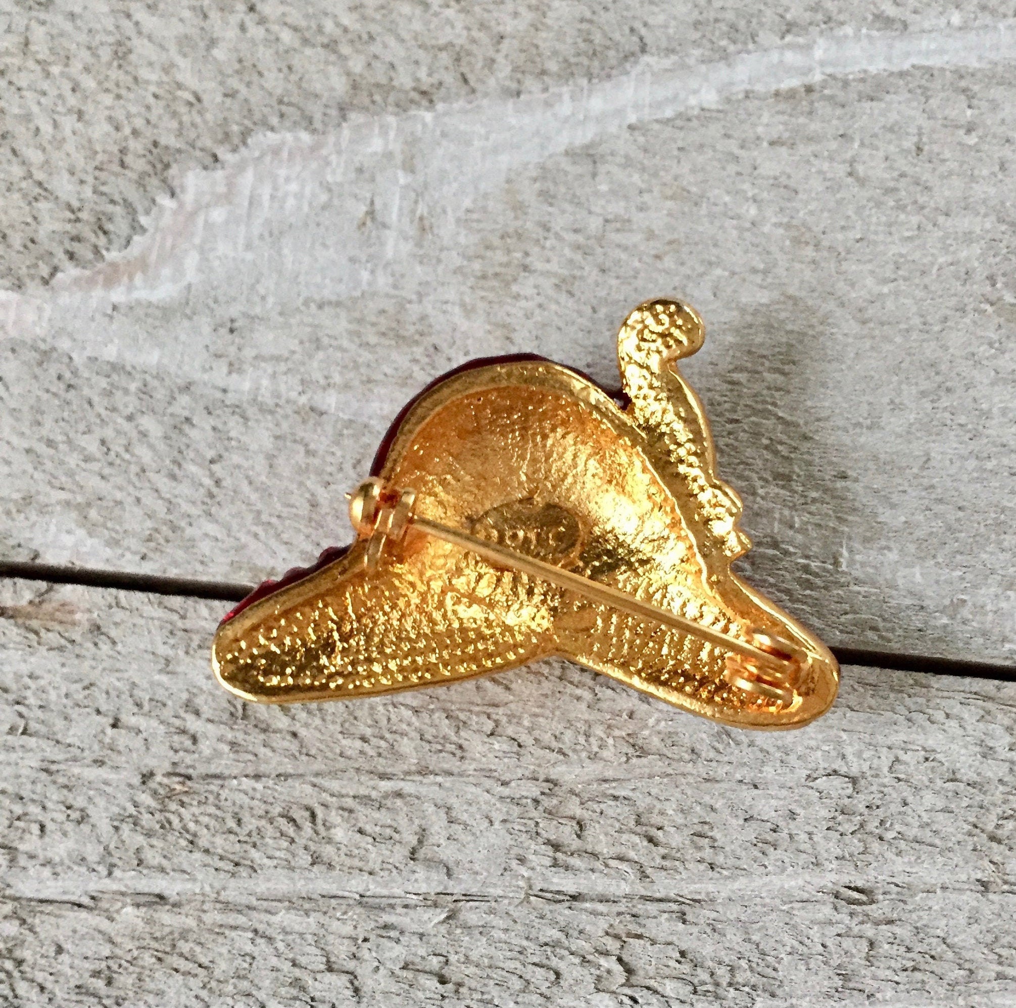 Gold Tone & Red Rhinestone Hat Pin Feather Accent Vintage 1980s 1990s ...
