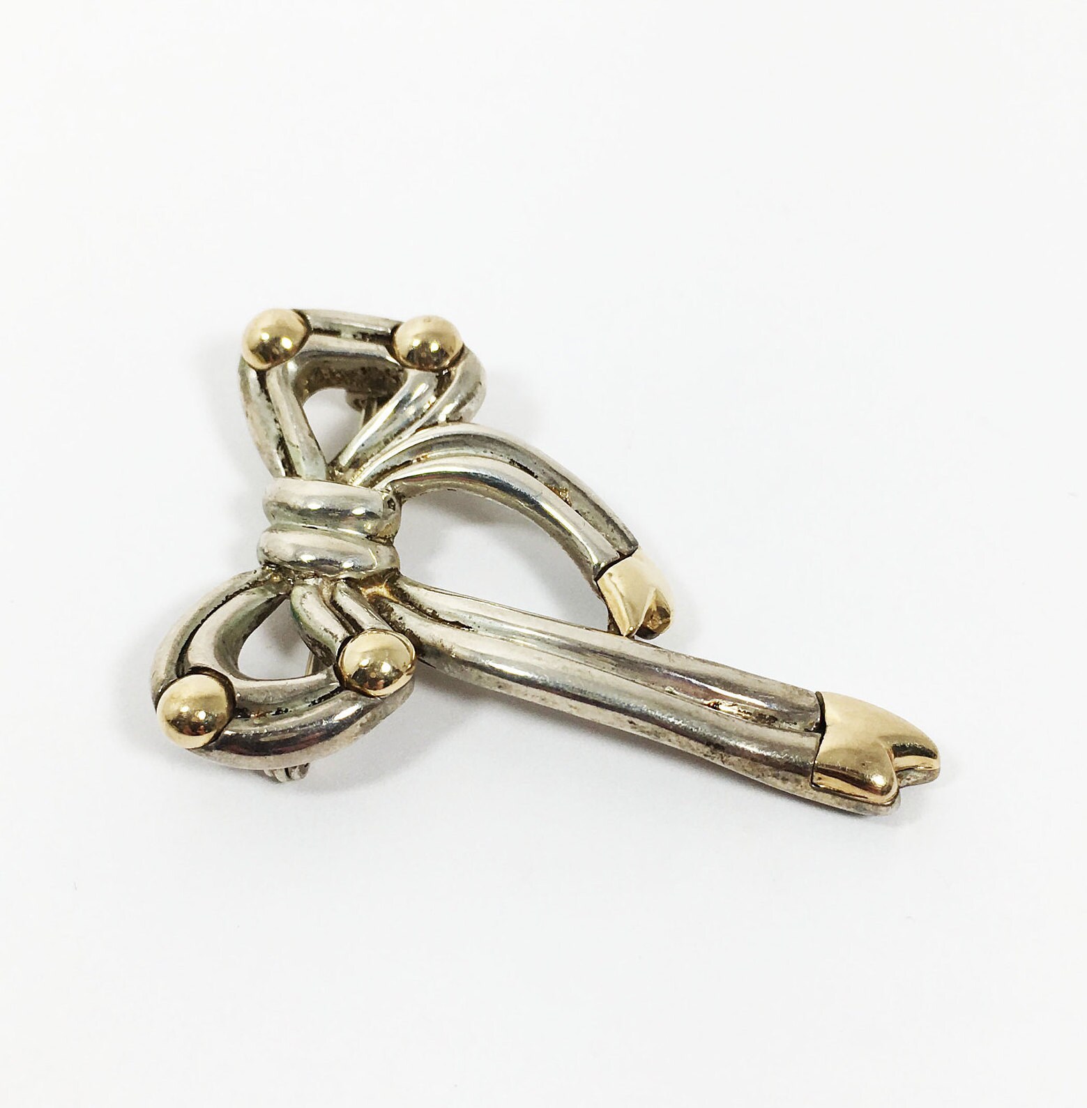 Sterling Silver 14K Gold Bow Pin Designer Signed Remy STER 14K | Etsy