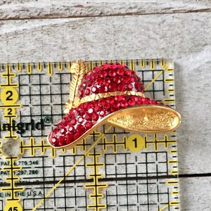 Gold Tone & Red Rhinestone Hat Pin Feather Accent Vintage 1980s 1990s ...