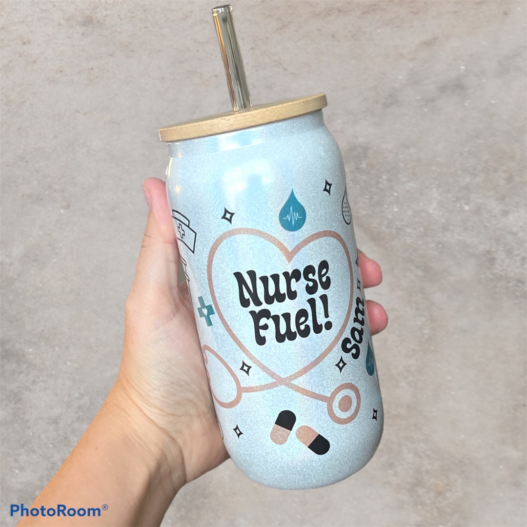 Nurse Fuel Glass Cup, 16oz Nurse Iced Coffee Cup, Nurse Grad Tumbler ...