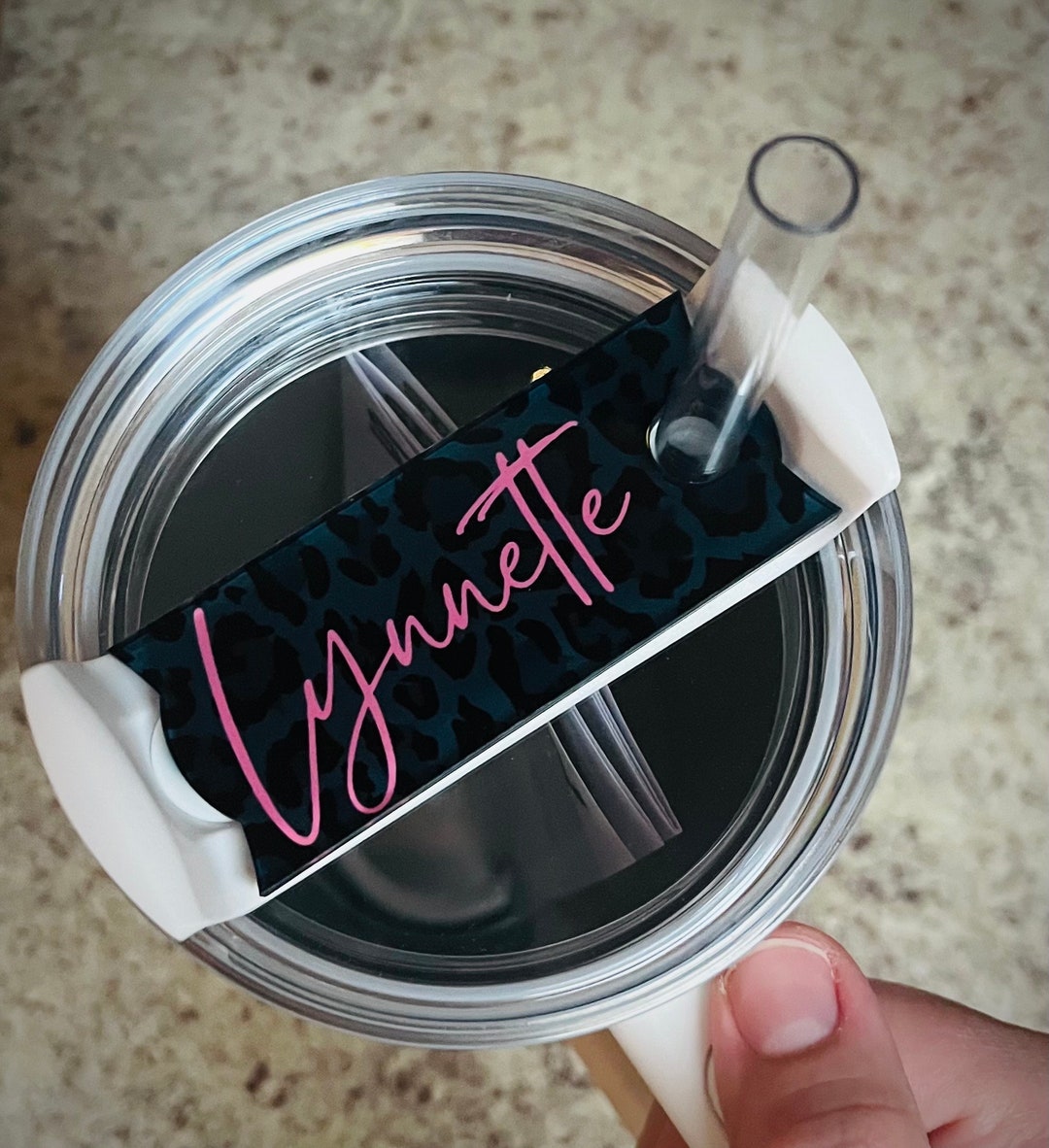 Cheetah Print Name Plate for Tumbler, Customized Acrylic Name Plate for ...