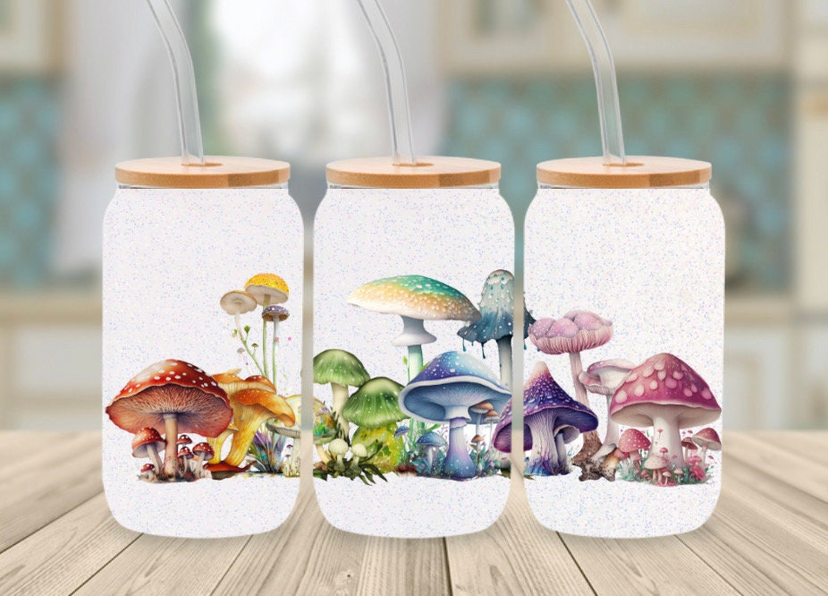 Mushroom Glass Cup 16oz Rainbow Mushroom Cup Fungi Glass - Etsy