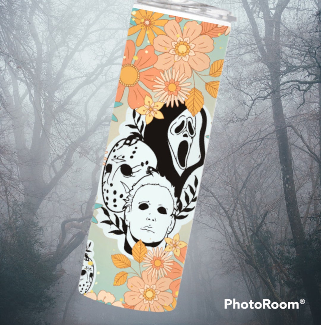 Scary Movies Cup, Horror Retro Floral Tumbler, 20oz Scary Halloween ...