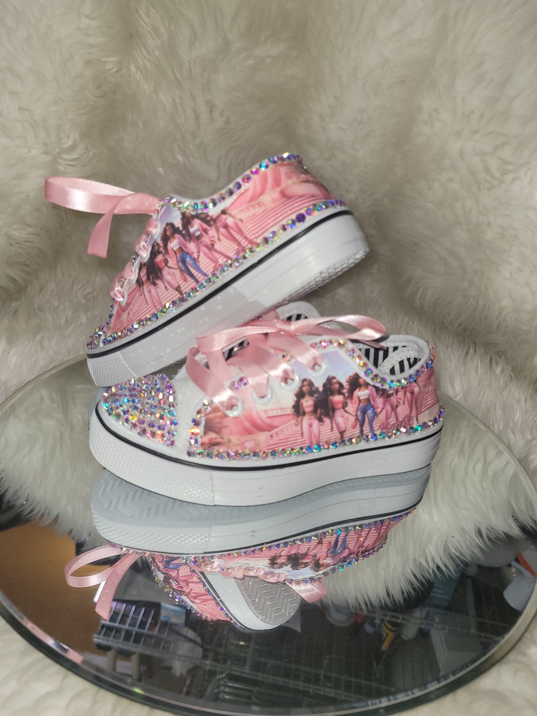 Personalized Kids Low Top Canvas Shoe and Glass Rhinestone, Barbie Girl ...