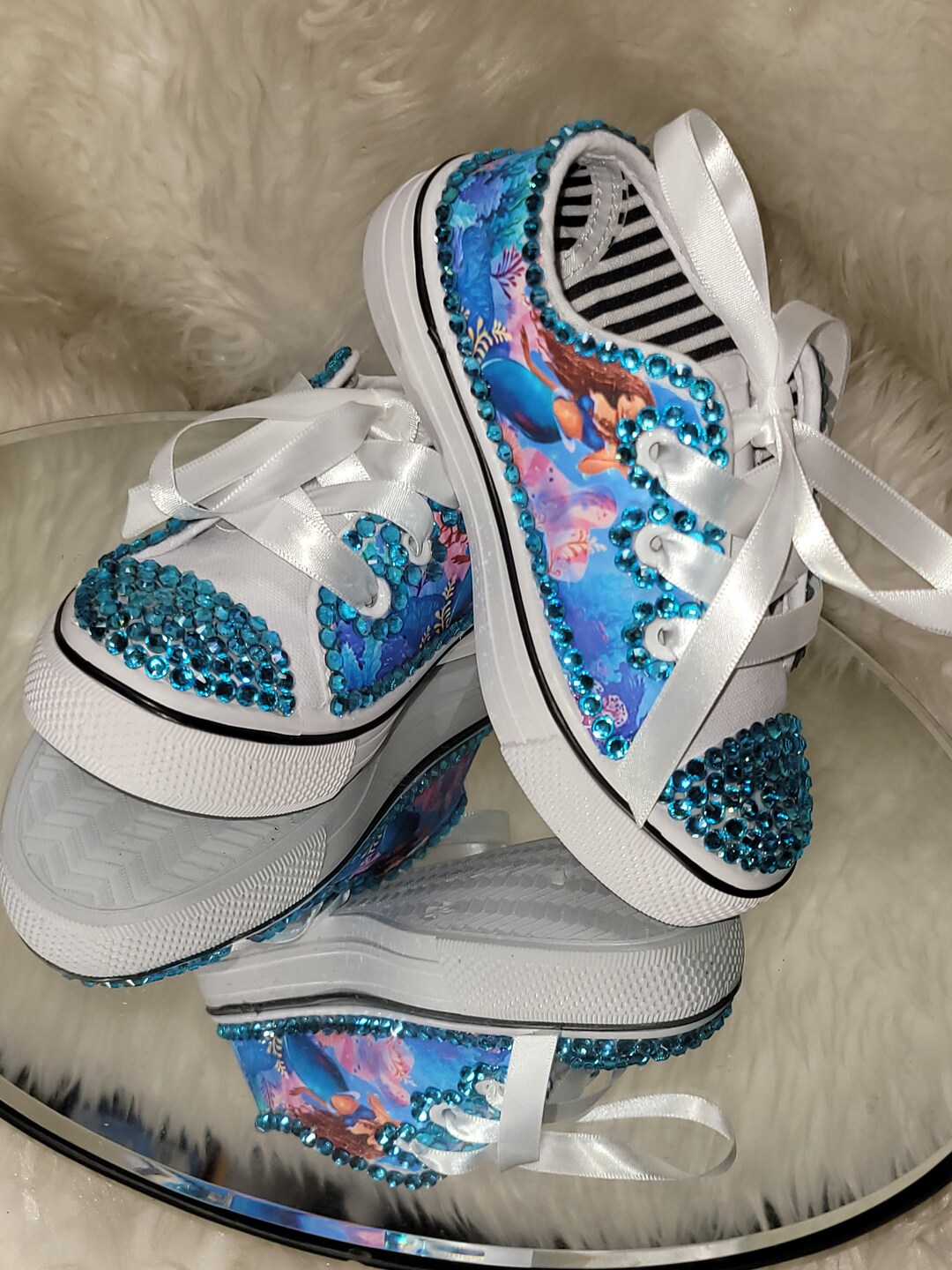 Personalized Kids Low Top Canvas Shoe and Glass Rhinestone, Mermaid ...
