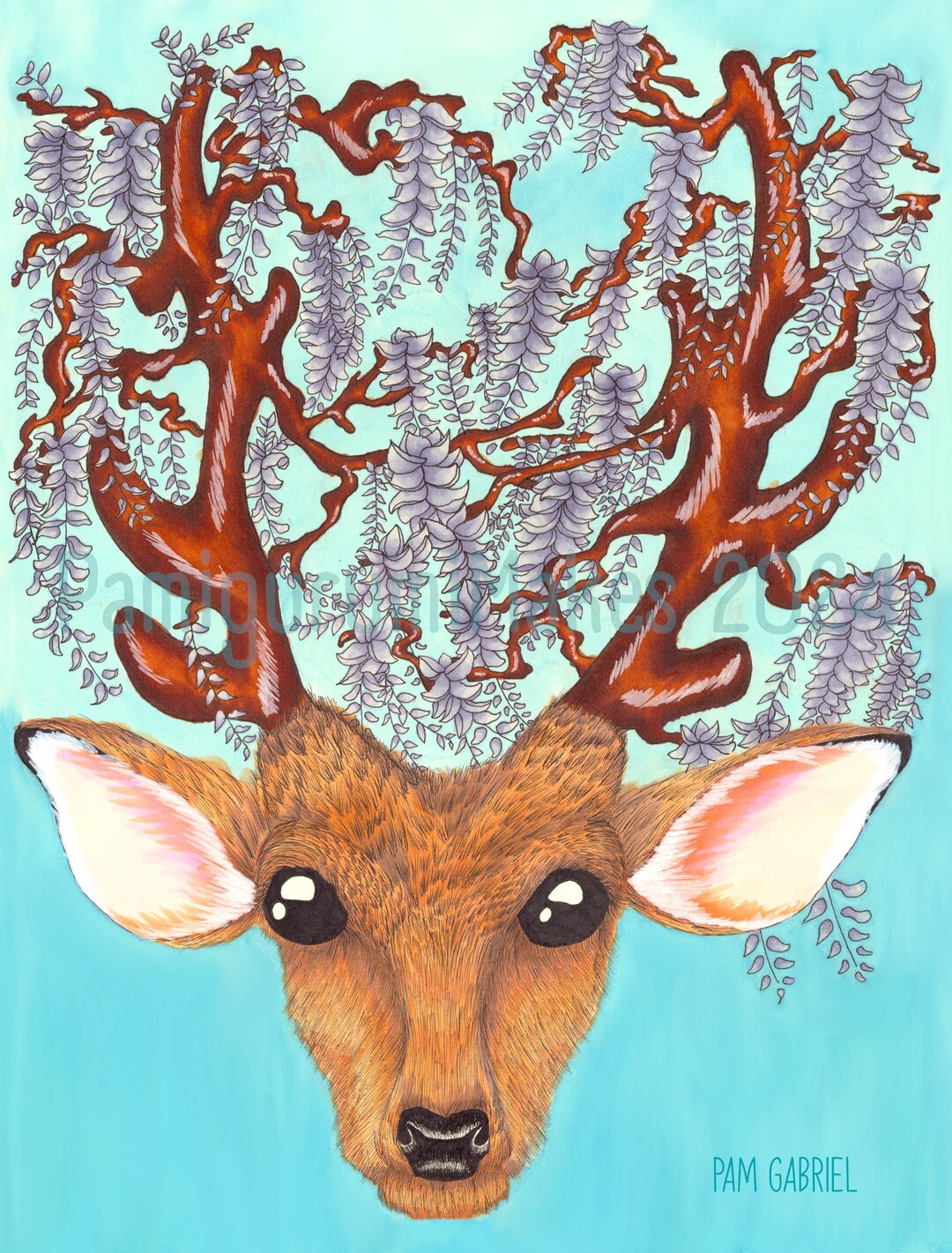 Whimsical Wisteria Deer Copic Marker Art Print - Etsy