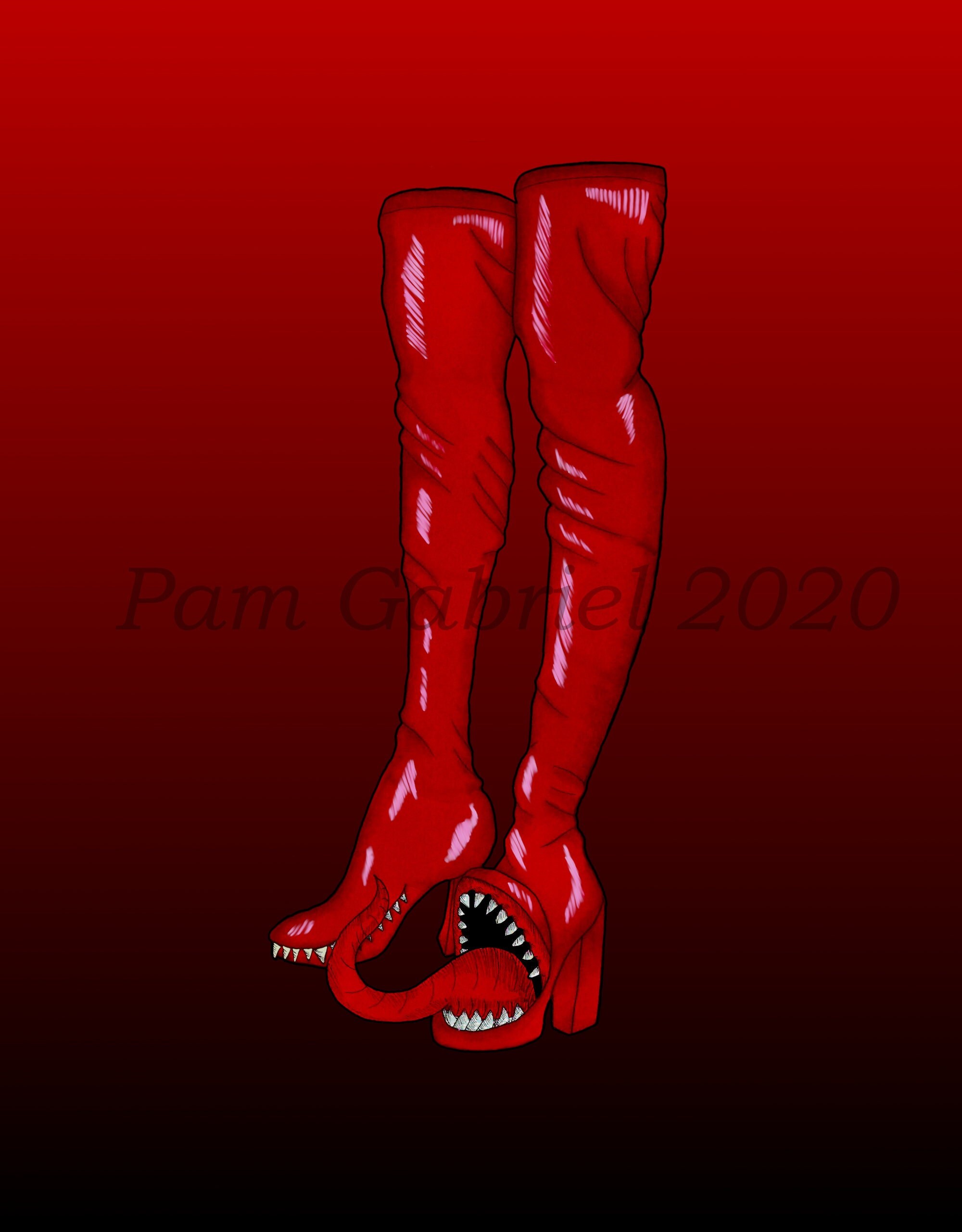 Red Leather Mimic Boots Print - Etsy