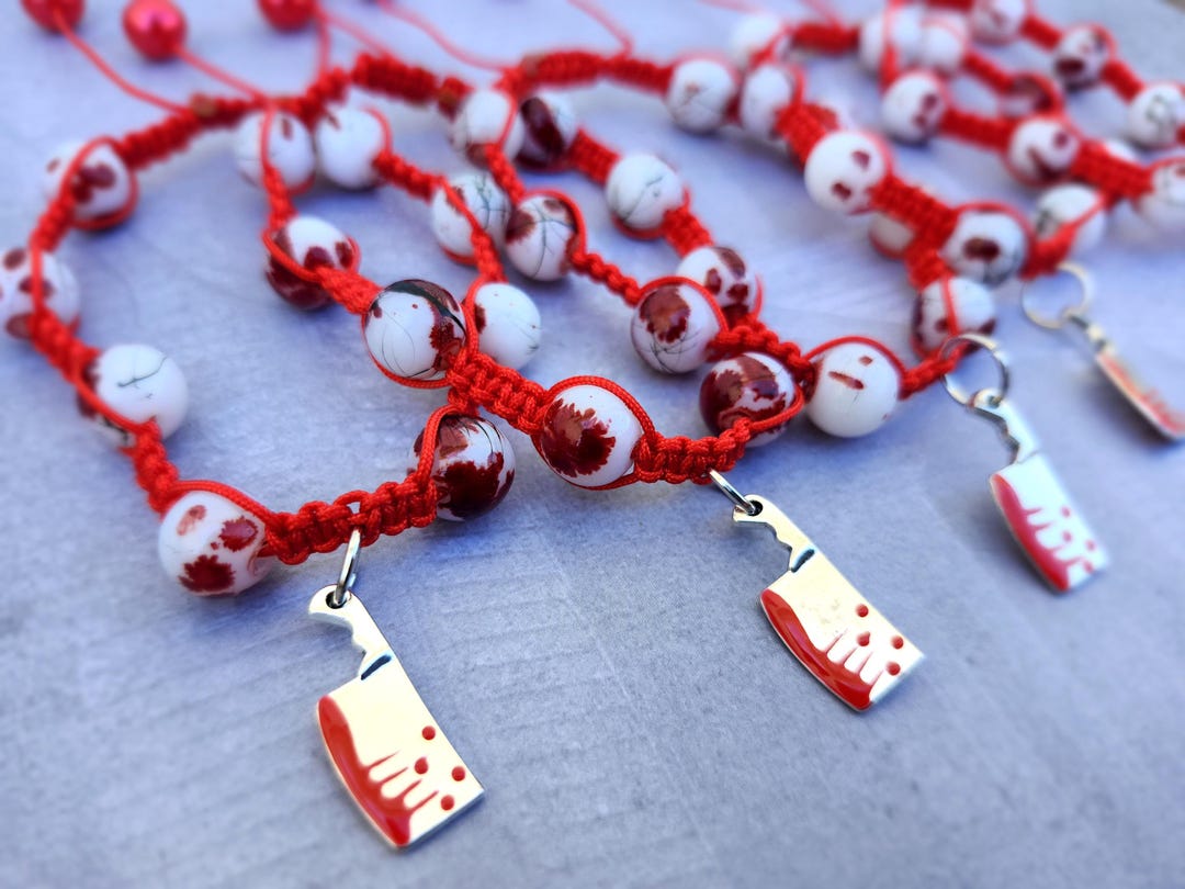 Bloody Cleaver Adjustable Macrame Beaded Bracelet With Blood Splatter ...