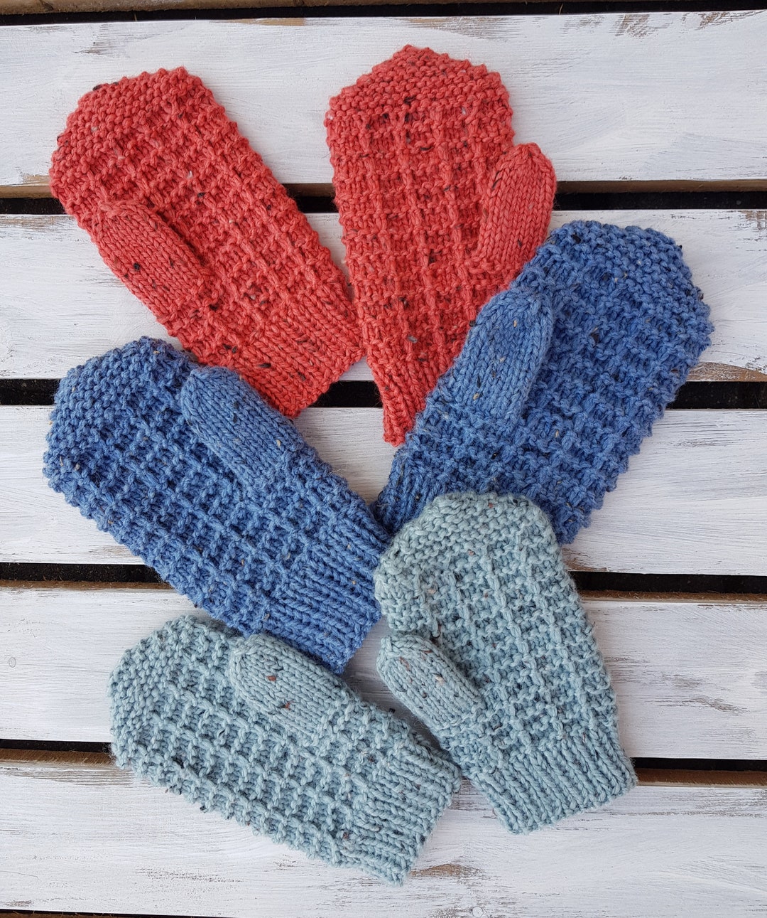 Knit Mittens Woolen Mittens Chunky Mittens Waffle Knit - Etsy
