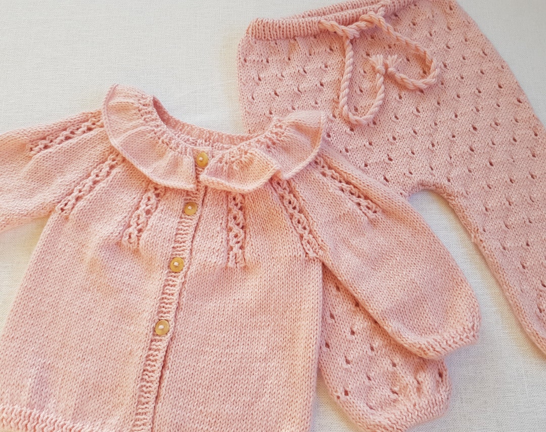 Hand Knitted Baby Set, Knitted Baby Girl Clothes, Knit Baby Pants, Baby ...