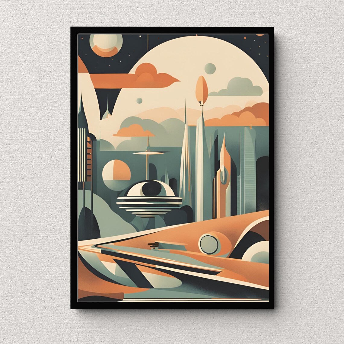 Mid Century Futuristic Wall Art Futuristic Digital AI Art Print Muted ...