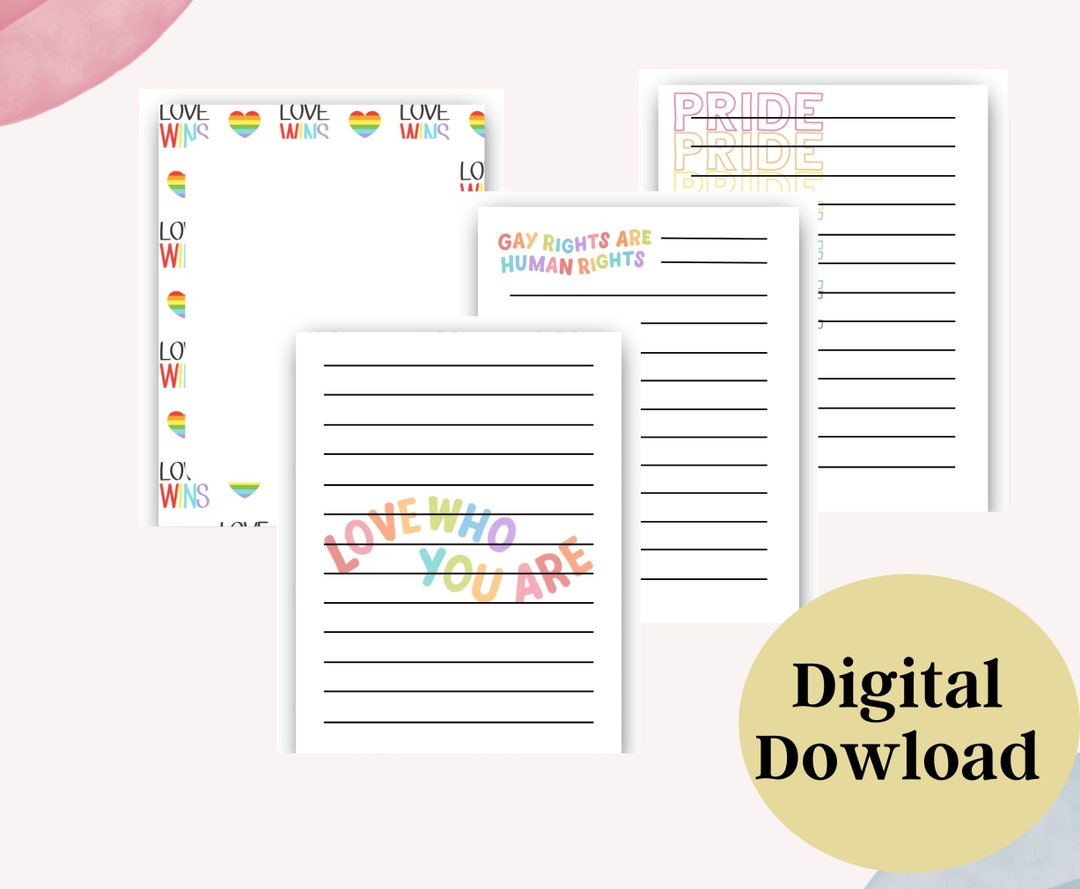 Printable Gay Pride Stationery Set, Printable US Letter Size Paper Pack ...