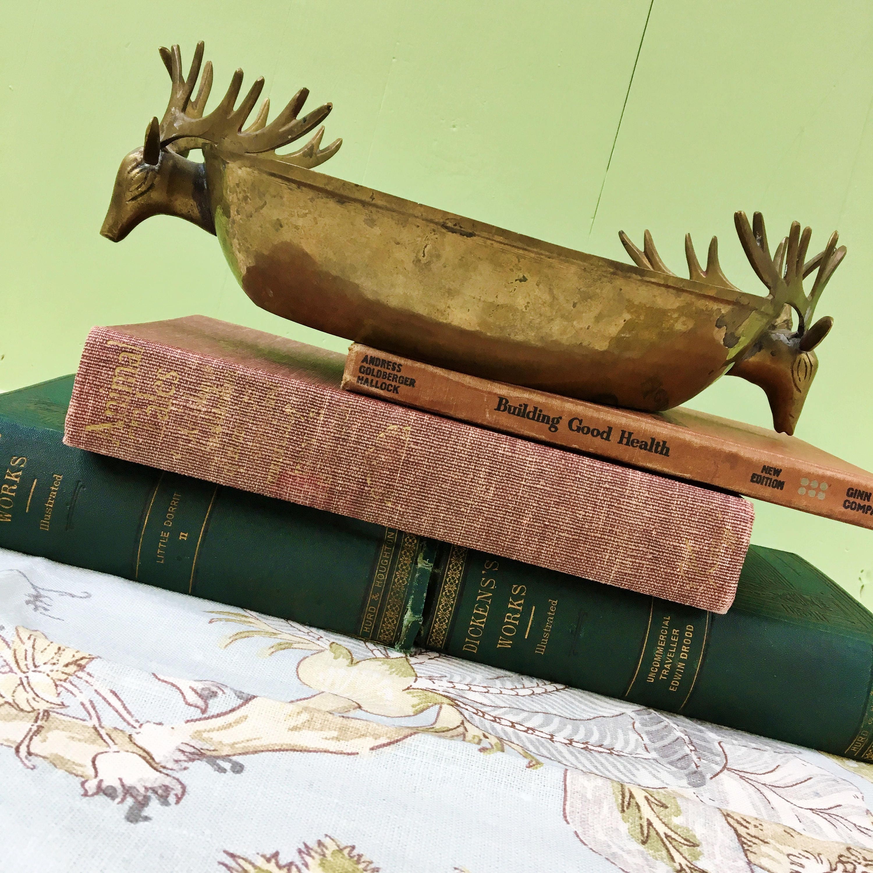 RESERVED for Leslie* Vintage Brass Deer Bowl, Brass Reindeer Bowl ...