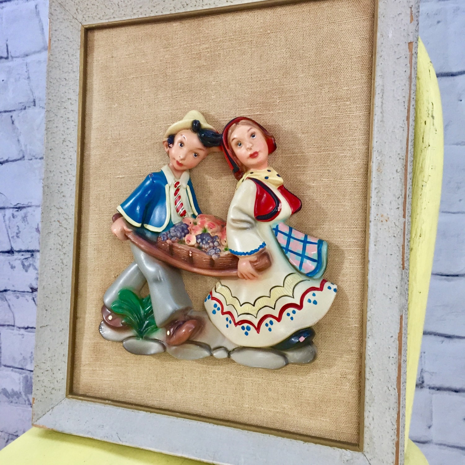 Vintage Italian Ceramic Framed Picture, Vintage Art, Three Dimensional ...