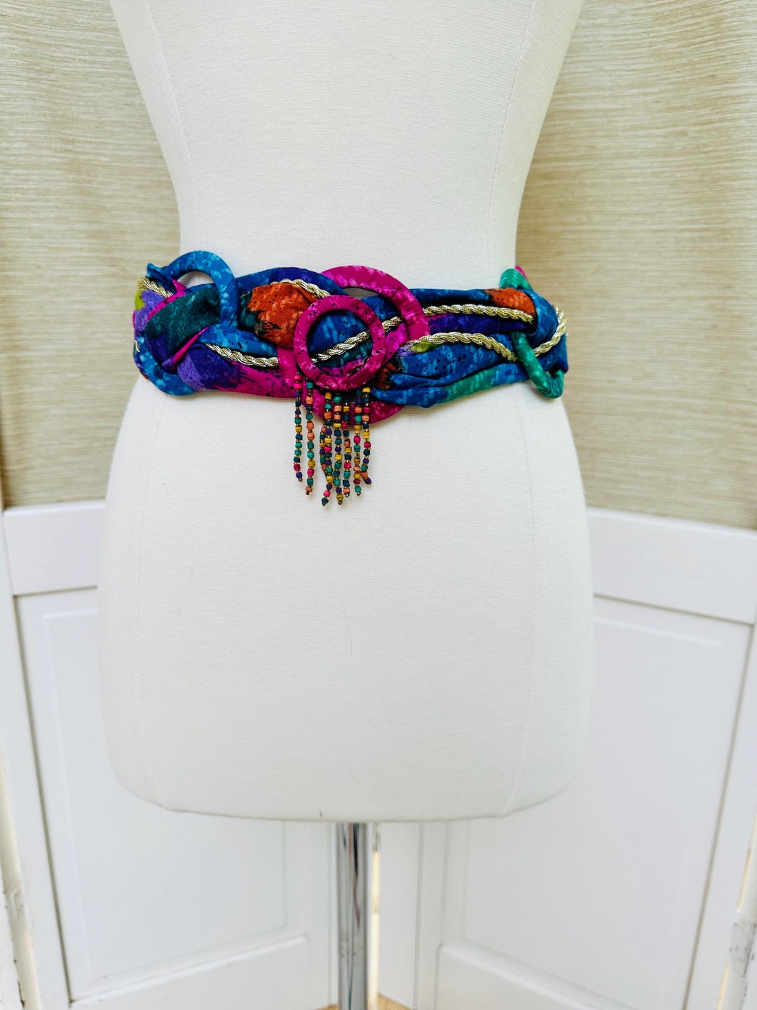 Vintage 80s Astor Germany Statement Belt Fabric Floral Beaded Glam Belt ...