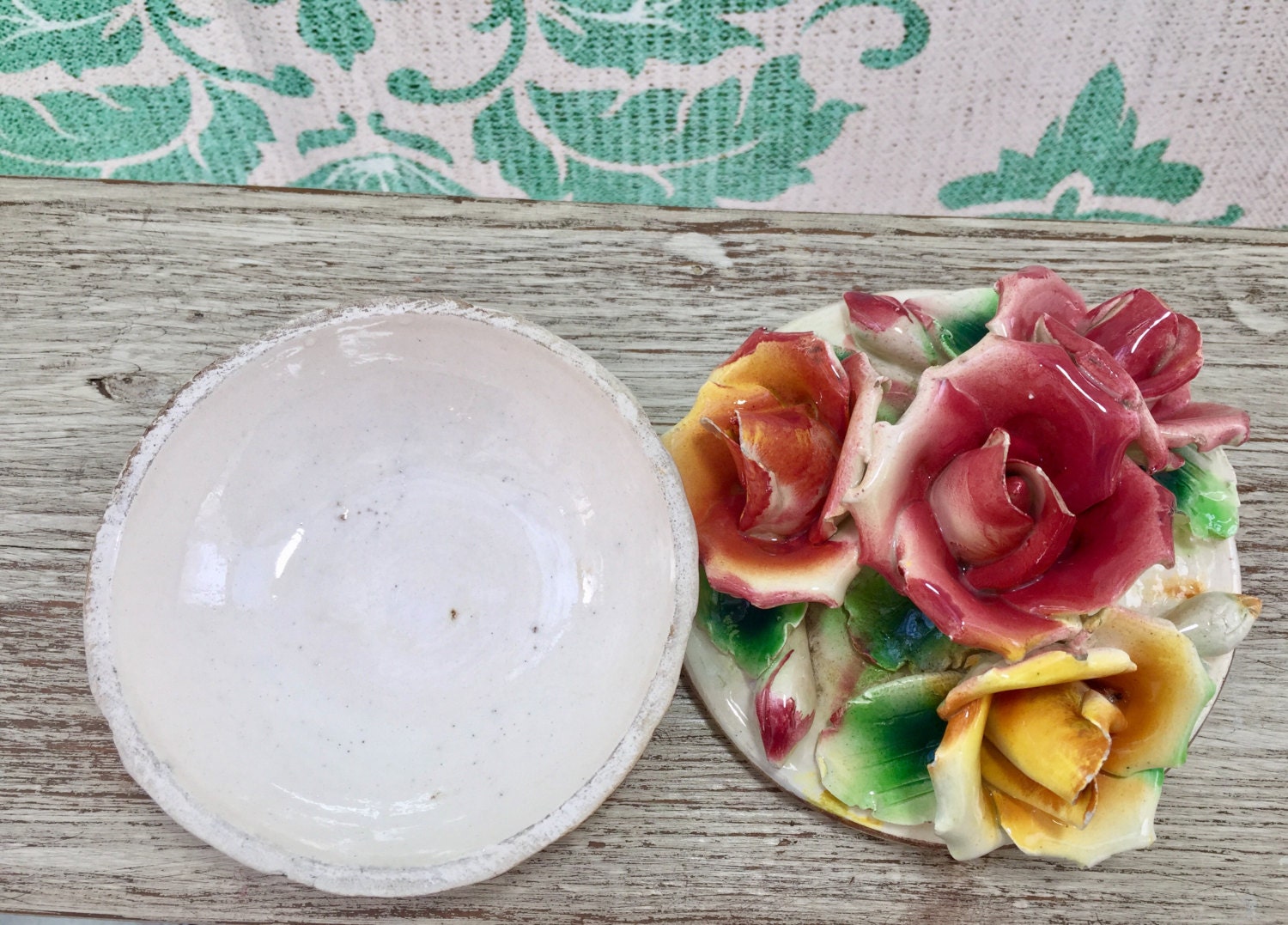 Vintage 1940s Capodimonte Dish, Vanity Display, Red and Yellow Rose ...