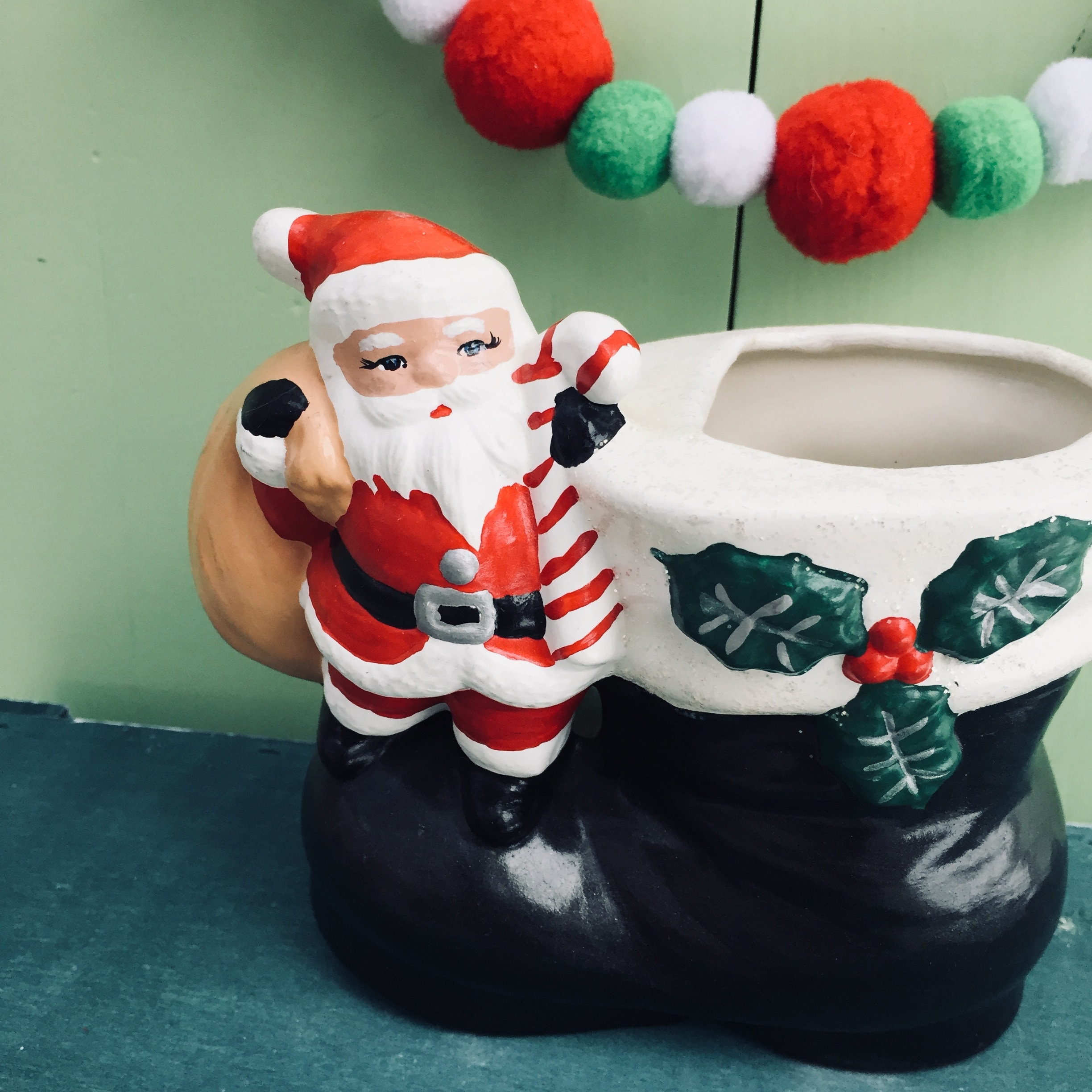 Vintage Santa Boot Planter, Vintage Santa Christmas Decor, Vintage ...