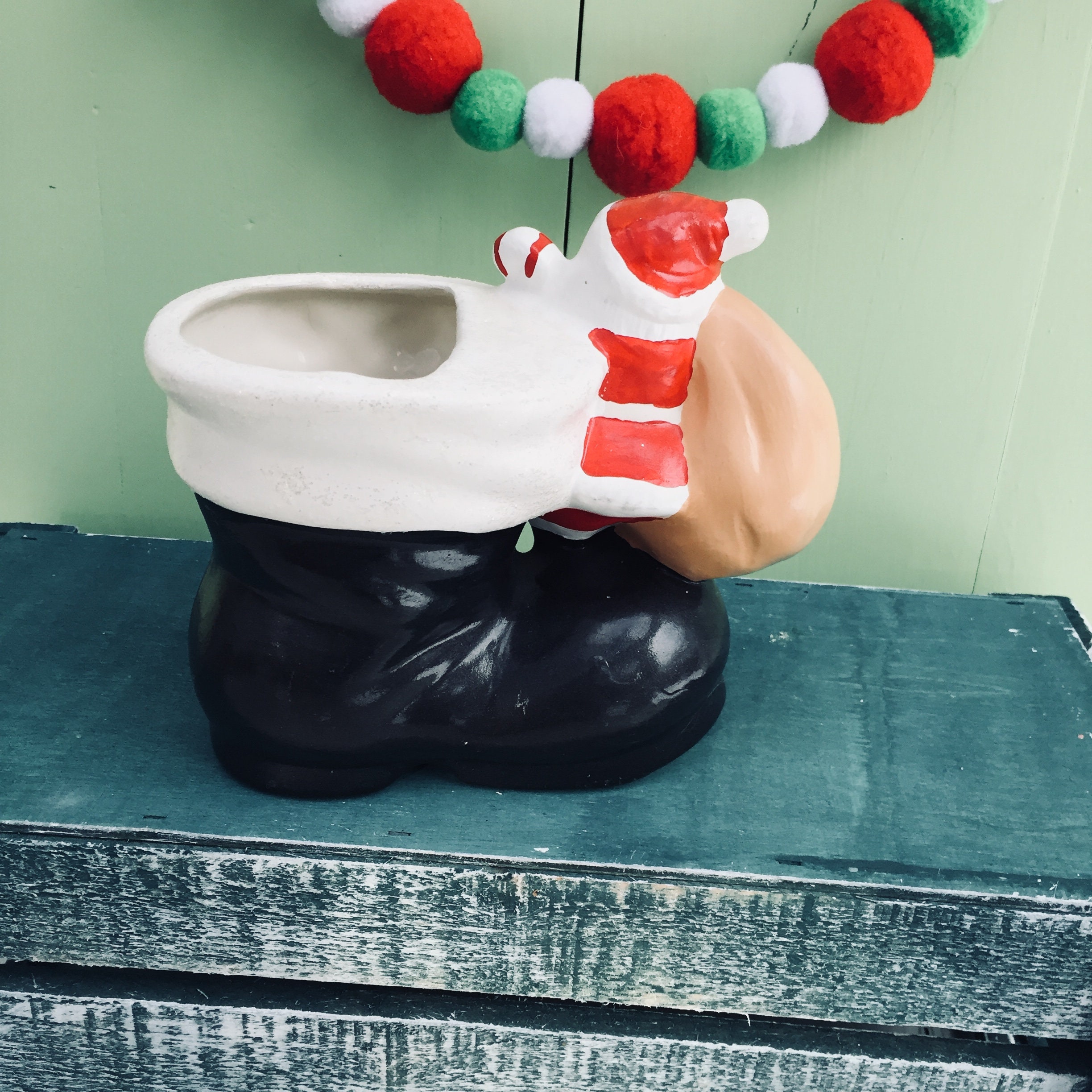 Vintage Santa Boot Planter, Vintage Santa Christmas Decor, Vintage ...