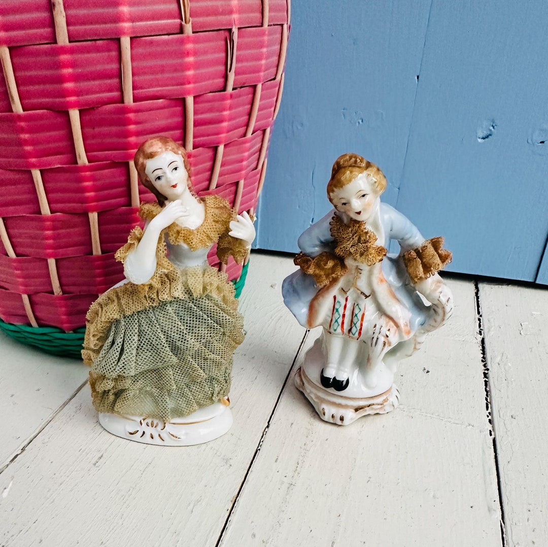 Vintage Dresden Figurines Set of Two Dresden Victorian Couple Dresden ...