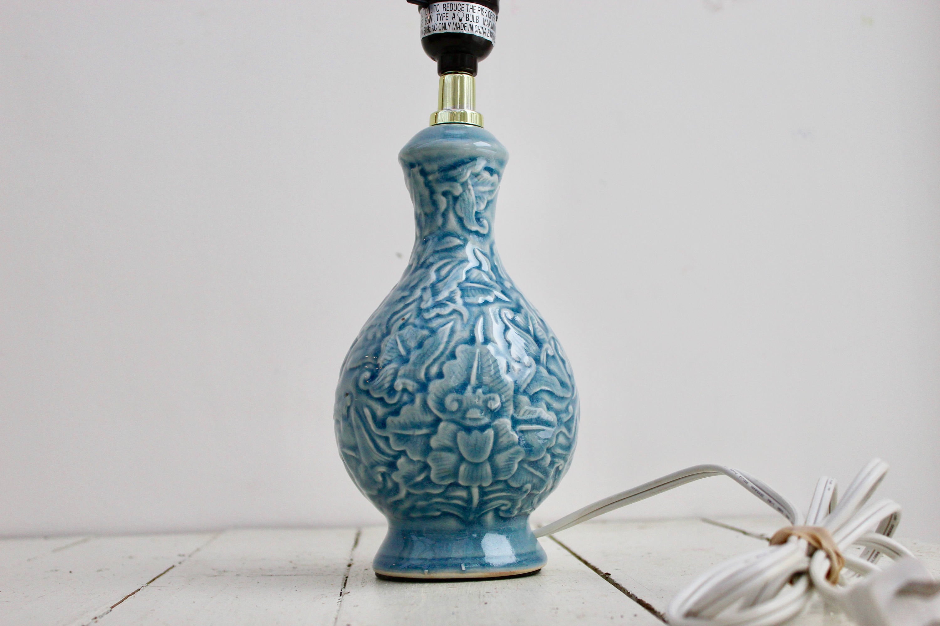 Vintage Blue Ceramic Lamp, Vintage Blue Table Lamp, Small Blue Lamp ...