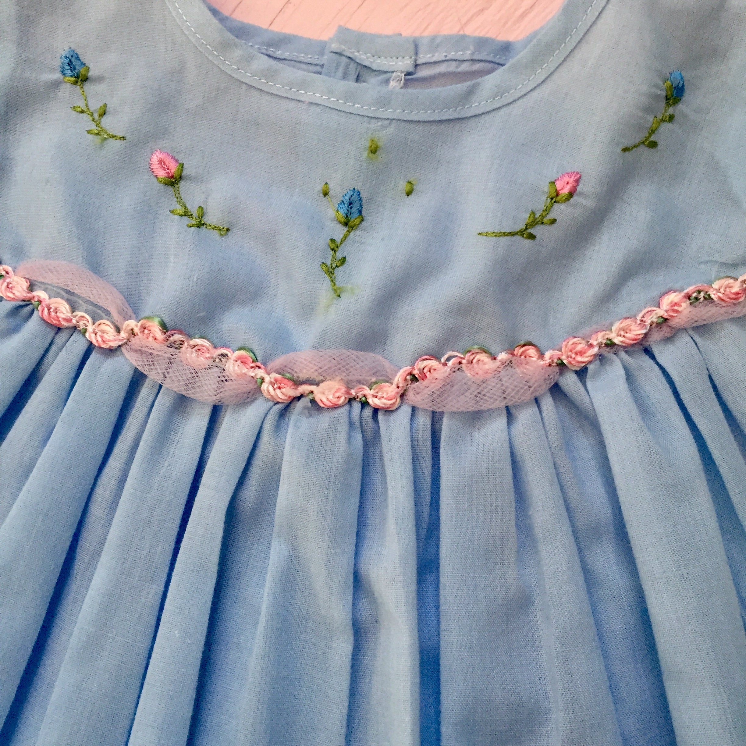 Vintage Blue Flower Embroidered Baby Dress, Size 3 to 6 months, Vintage ...