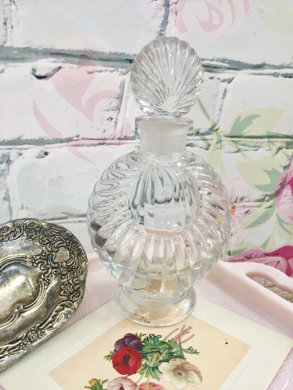 Vintage Perfume Bottle, Cut Crystal Shell Design, 6.5 Tall Perfume ...