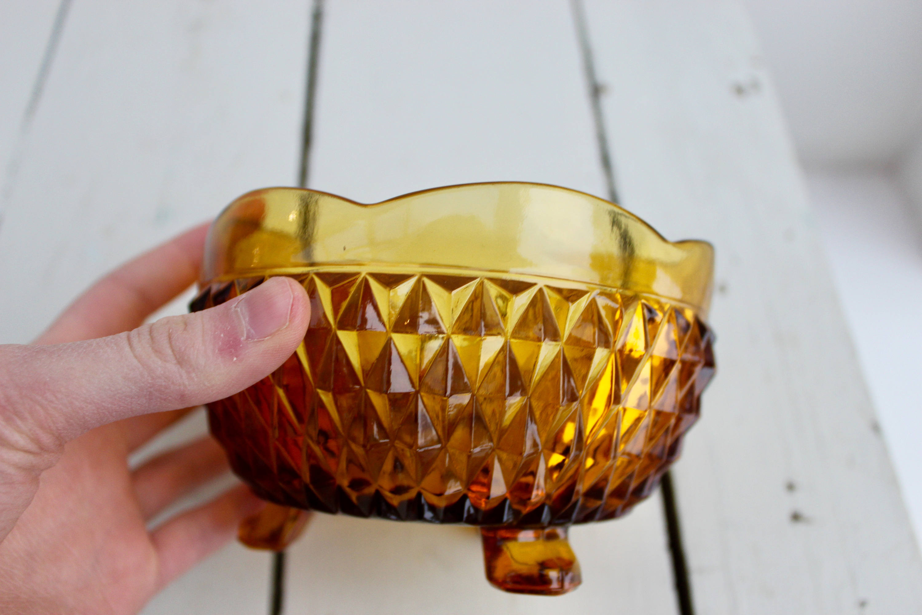 Vintage Amber Footed Hobnail Dish, Vintage Amber Glass Candy Dish ...