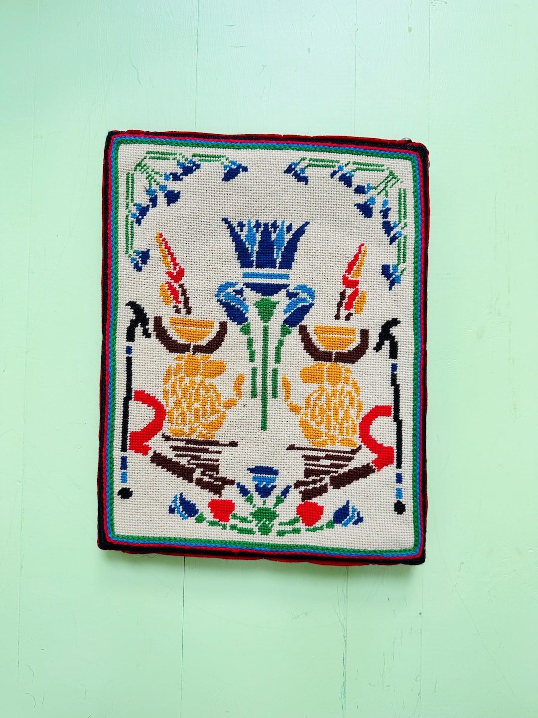 Vintage 60s Family Crest Crewel Embroidery Wall Hanging Crest Wall ...