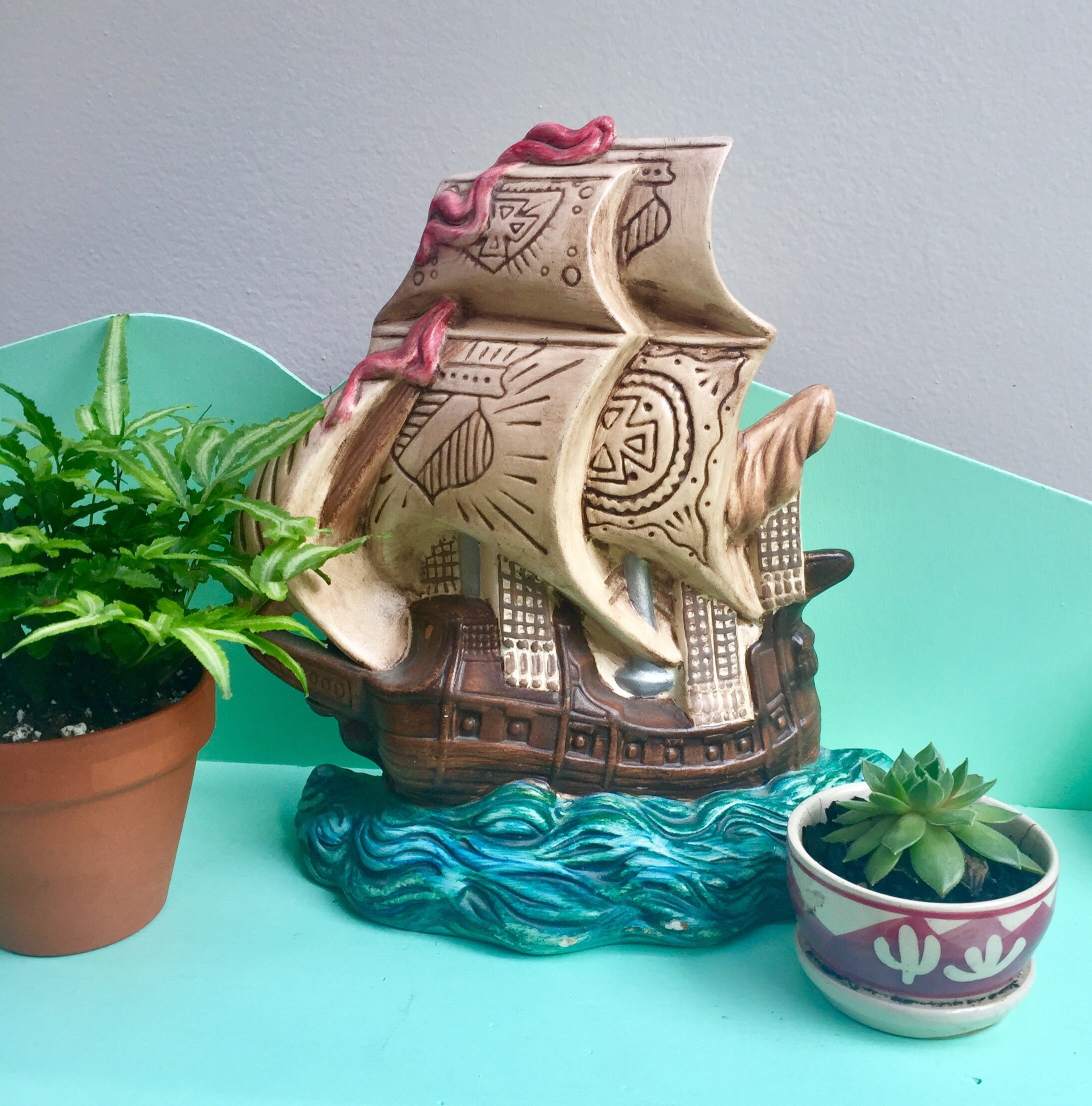 Vintage Sailboat Statue Vintage Ceramic Sailboat Vintage Pirate Decor