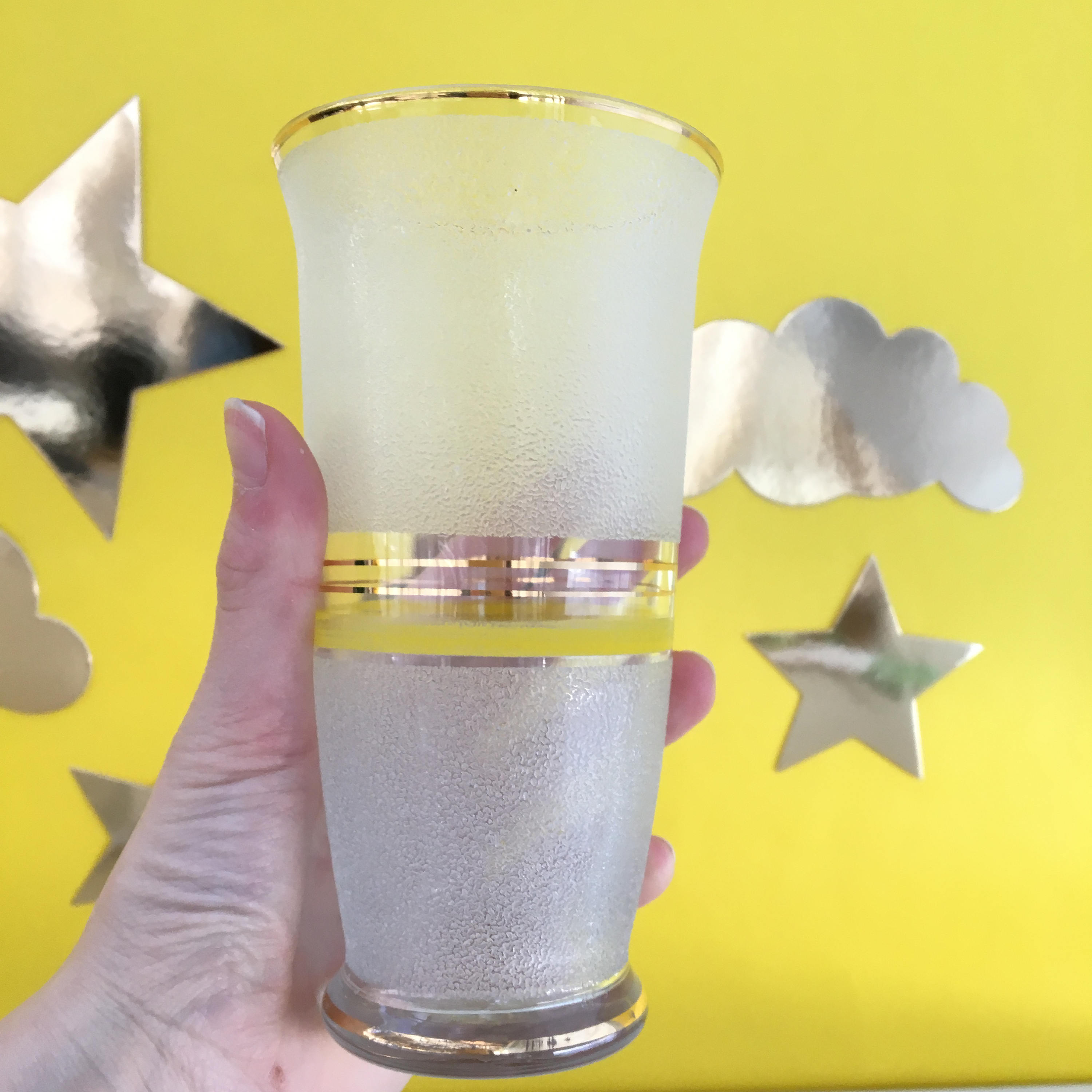 Vintage Mid Century Drinking Glasses Set Of Two Vintage Frosted Glassware Vintage Yellow