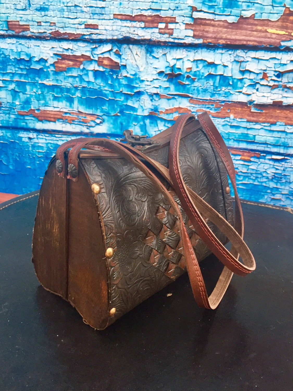 Vintage 1970s Dark Brown Tooled Leather Purse, 1970s Hippie Purse ...