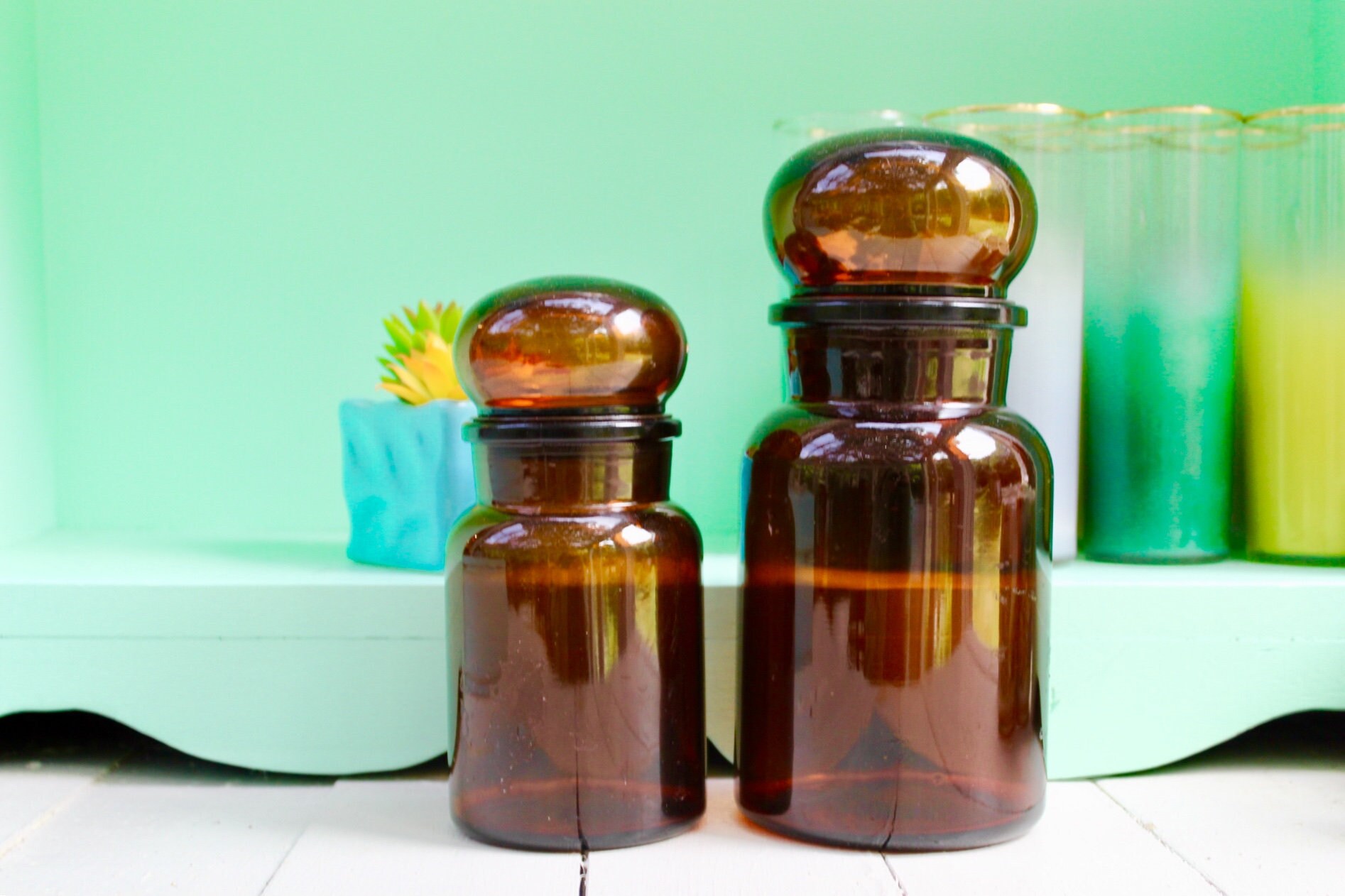 Vintage Amber Glass Apothecary Jars, Set of Two, Vintage Apothecary ... Vintage Amber Glass Apothecary Jars, Set of Two, Vintage Apothecary ...