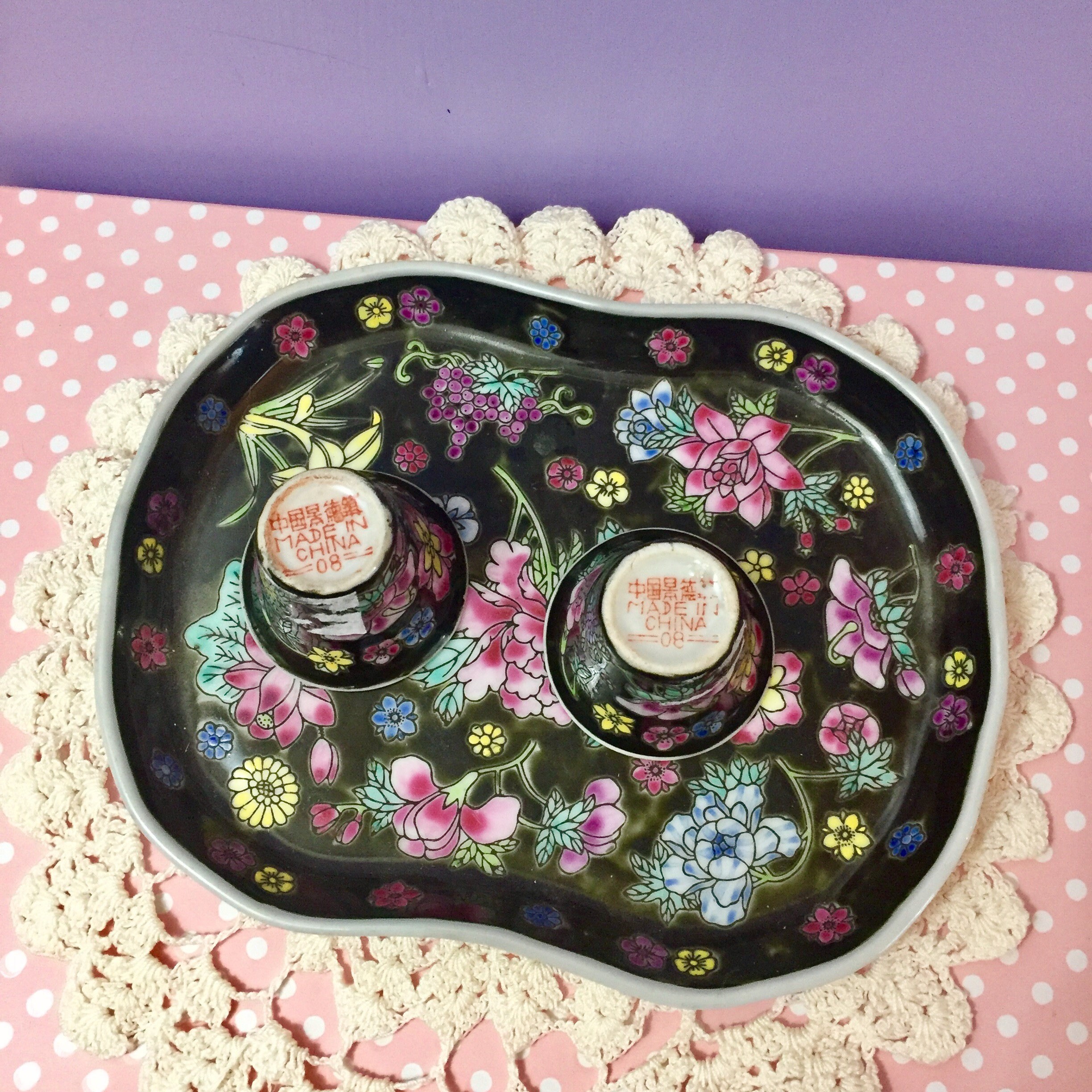 Vintage Chinese Black Floral Children's Tea Set, Chinese Miniature Tea ...