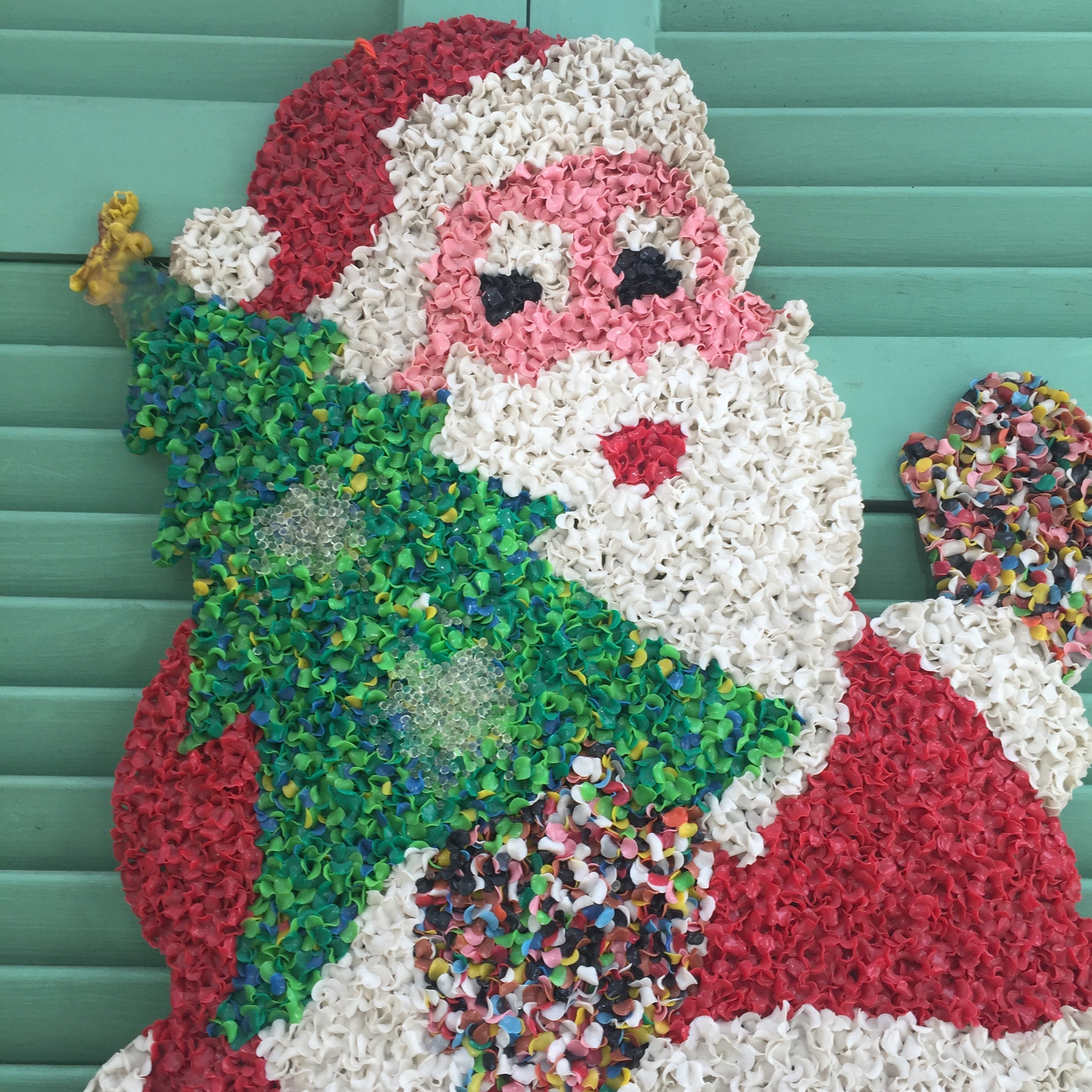 Vintage 1970s Melted Popcorn Santa Wall Hanging, Large Vintage Melted ...