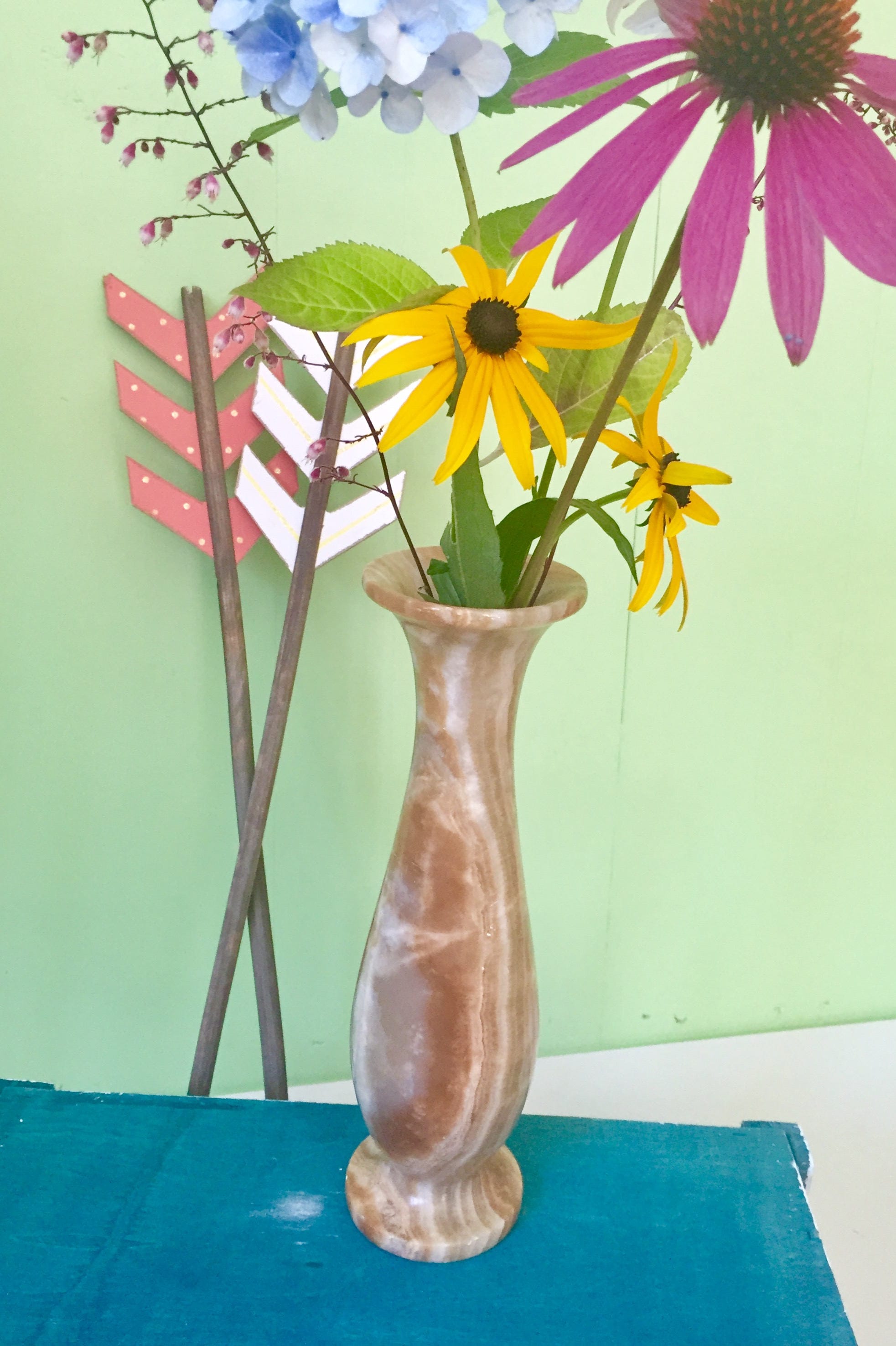 Vintage Alabaster Vase, Tall Brown Alabaster Vase, Marbled Vase, Boho ...