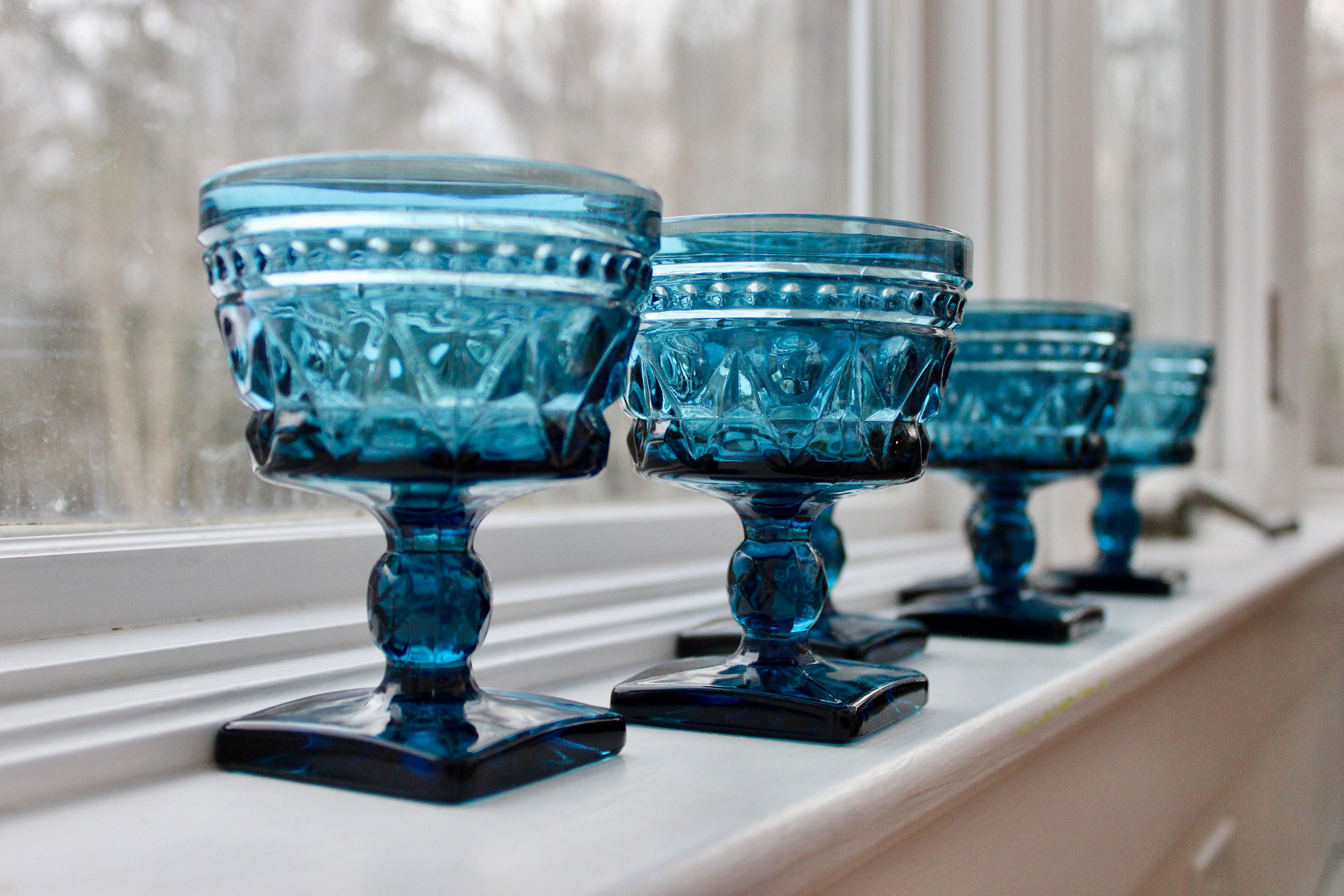 Vintage Blue Glass Goblets, Set of Six, Vintage Dessert Dishes, Vintage ...
