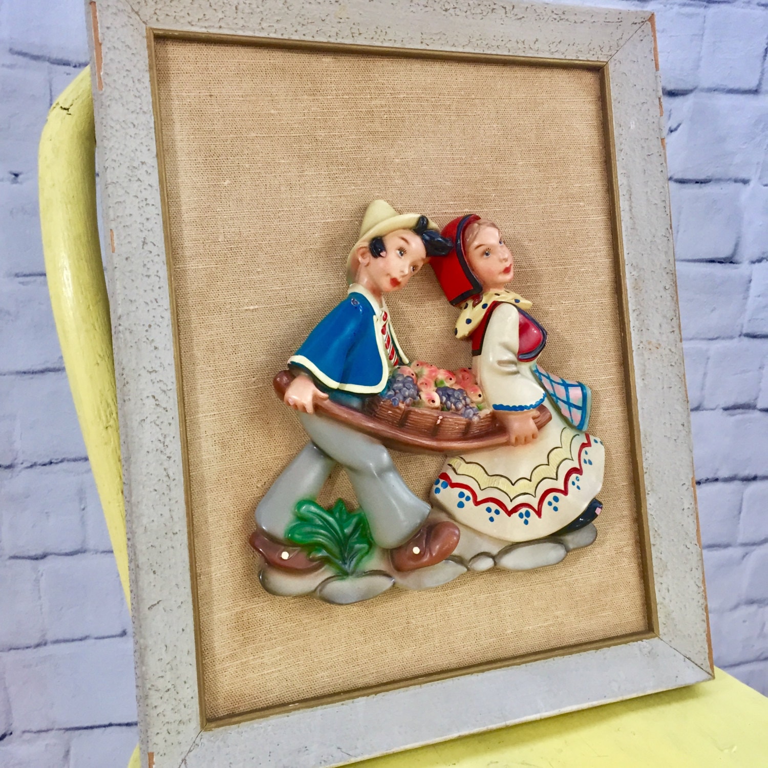 Vintage Italian Ceramic Framed Picture, Vintage Art, Three Dimensional ...