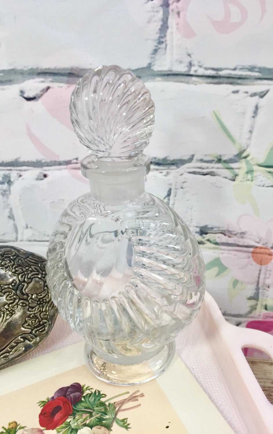 Vintage Perfume Bottle, Cut Crystal Shell Design, 6.5 Tall Perfume ...