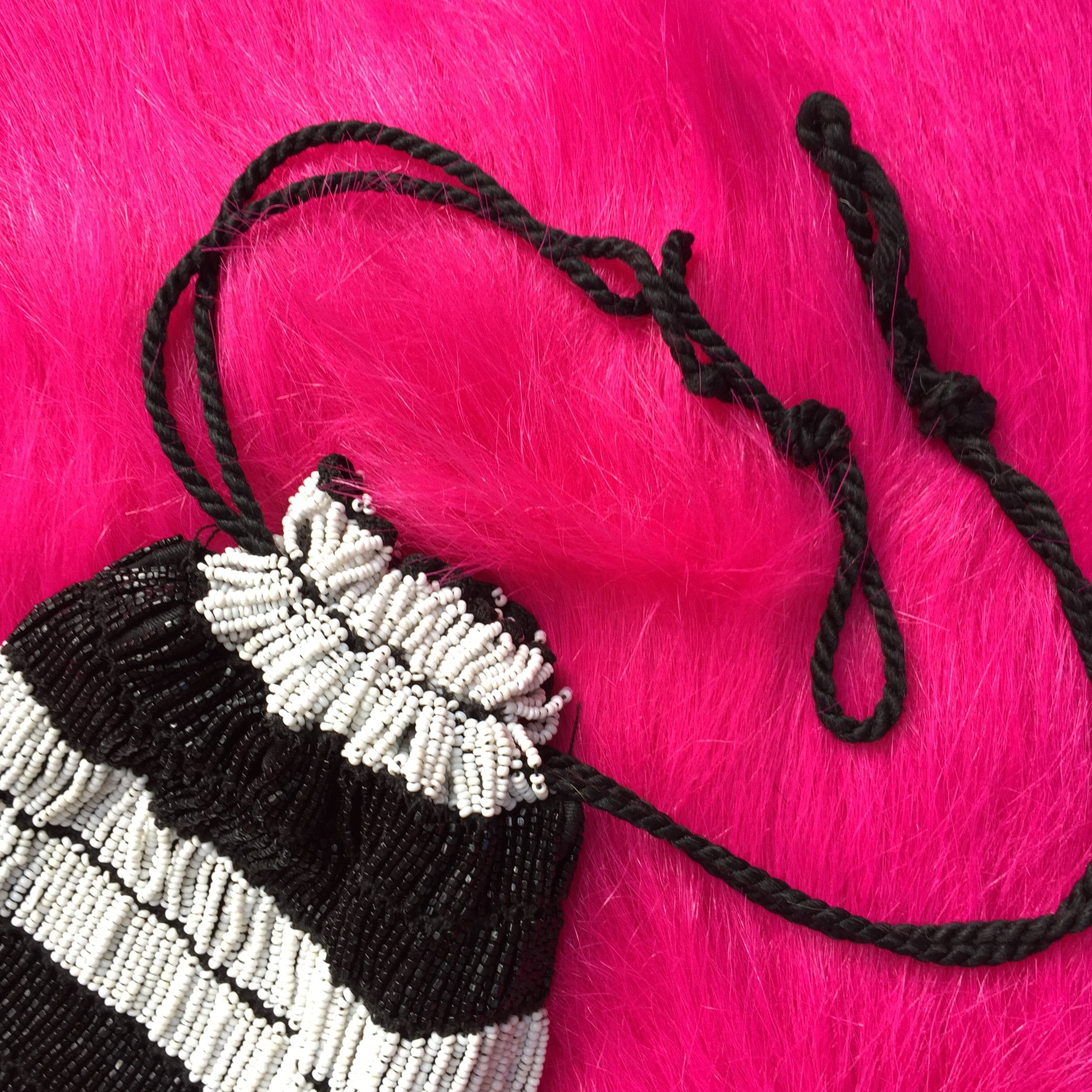 Antique 1920s Black and White Beaded Drawstring Bag, Vintage Beaded ...