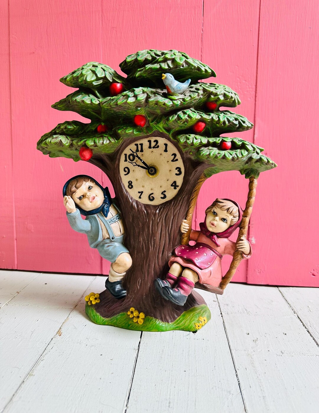 Vintage Ceramic Tree Clock With Hummel Goebel Style Children, Vintage ...