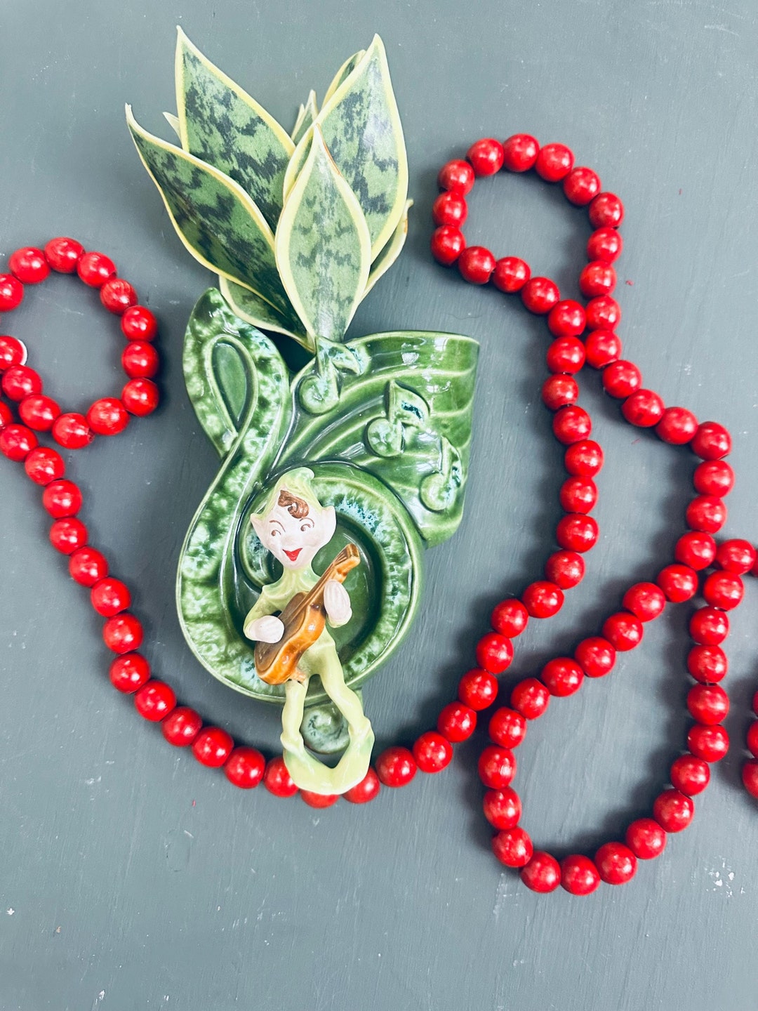 Vintage 50s Pixie Wall Pocket Christmas Music Note Pixie Ceramic Wall ...