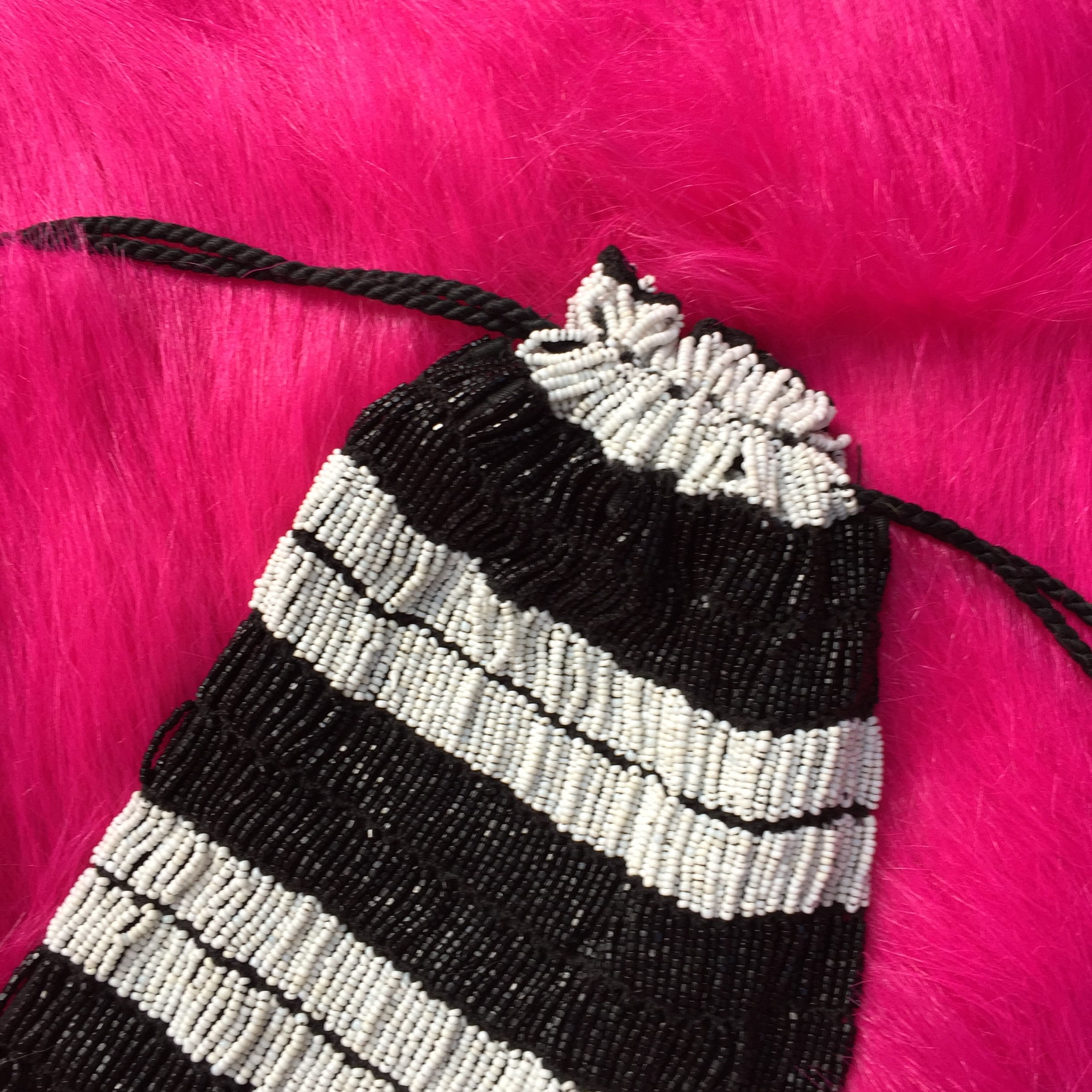 Antique 1920s Black and White Beaded Drawstring Bag, Vintage Beaded ...