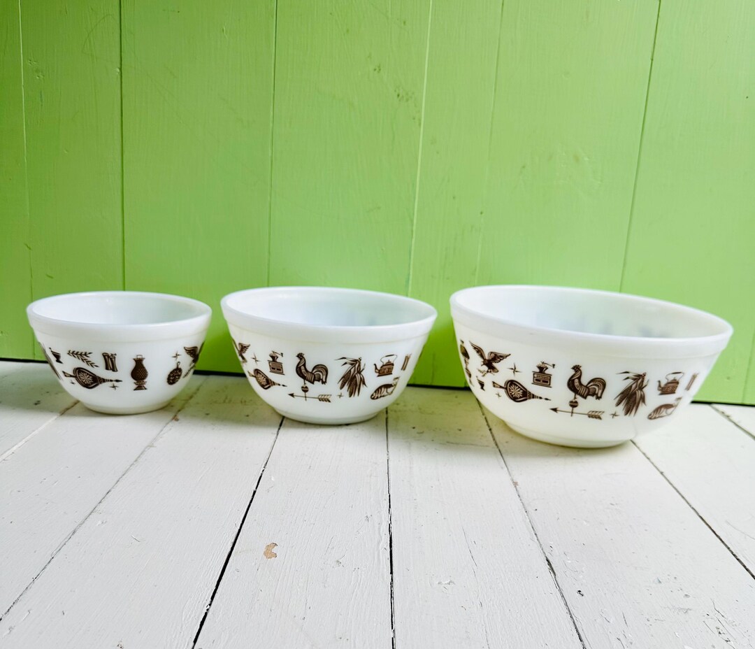 Vintage Early American Pyrex Mixing Bowl 3 Bowl Set, 1950s Pyrex Bowls ...