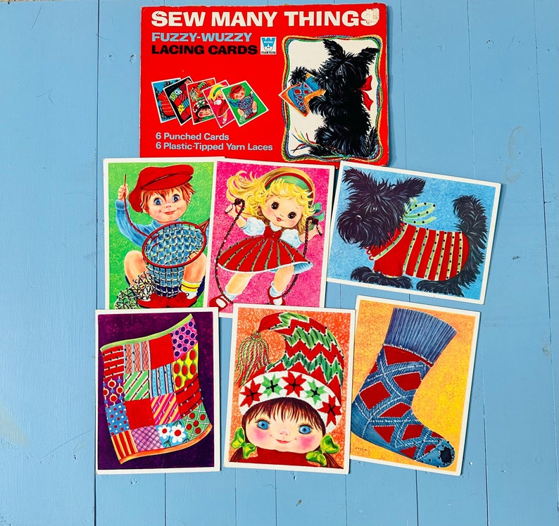 Vintage 1960s Fuzzy Wuzzy Lacing Cards Set of 6 Cards Vintage Children ...
