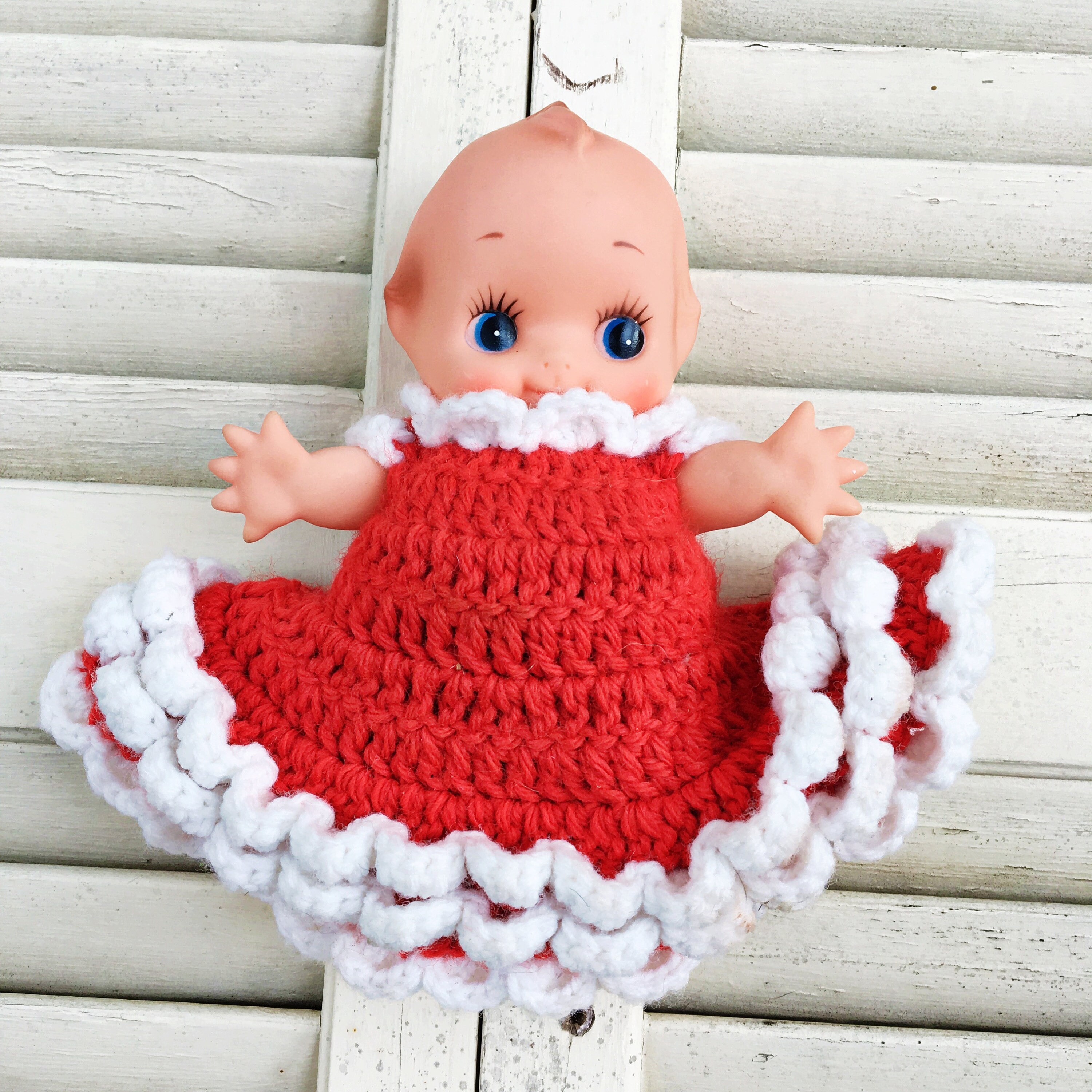 Vintage Kewpie Doll with Red Crocheted Dress, Vintage Doll, Pose-able ...