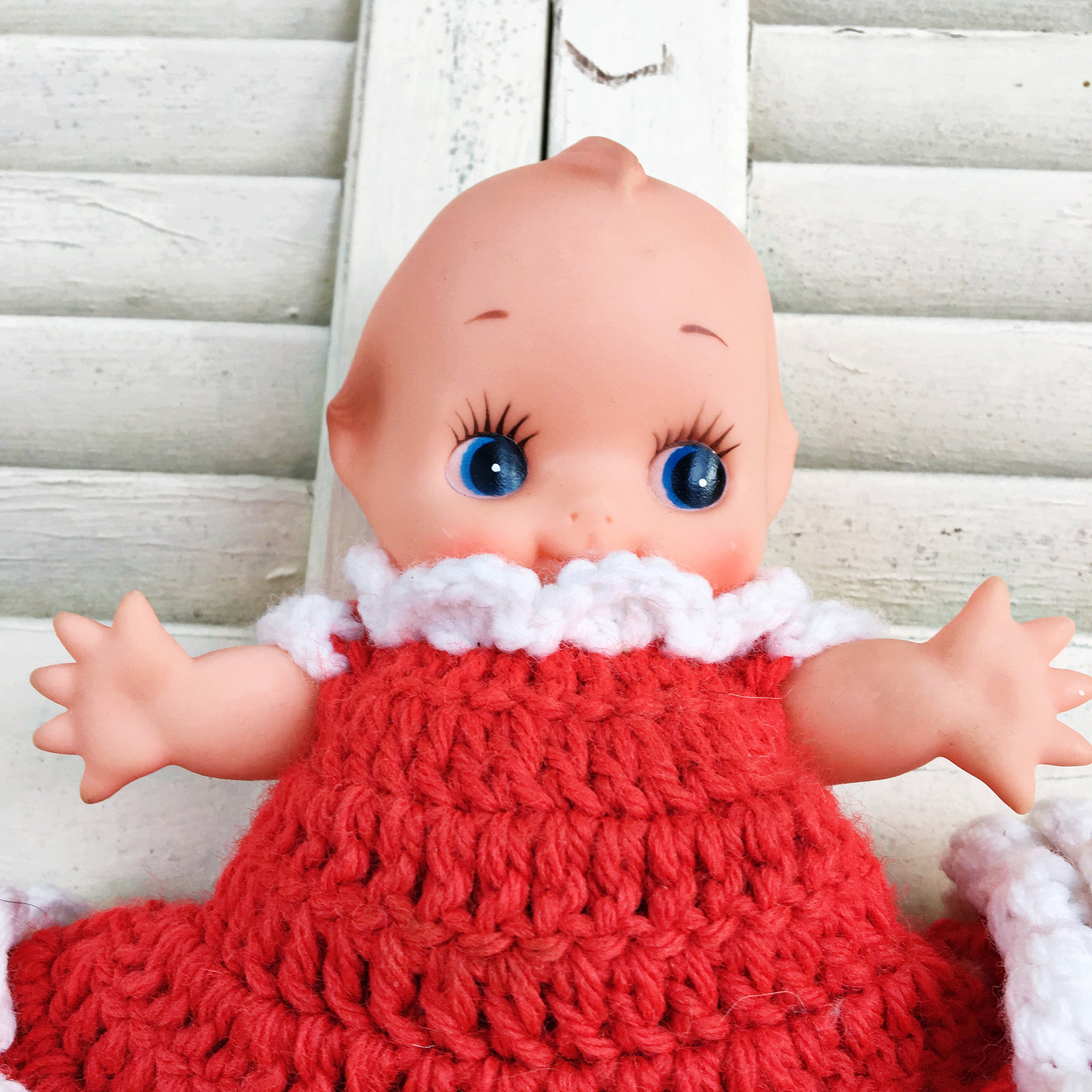 Vintage Kewpie Doll with Red Crocheted Dress, Vintage Doll, Pose-able ...