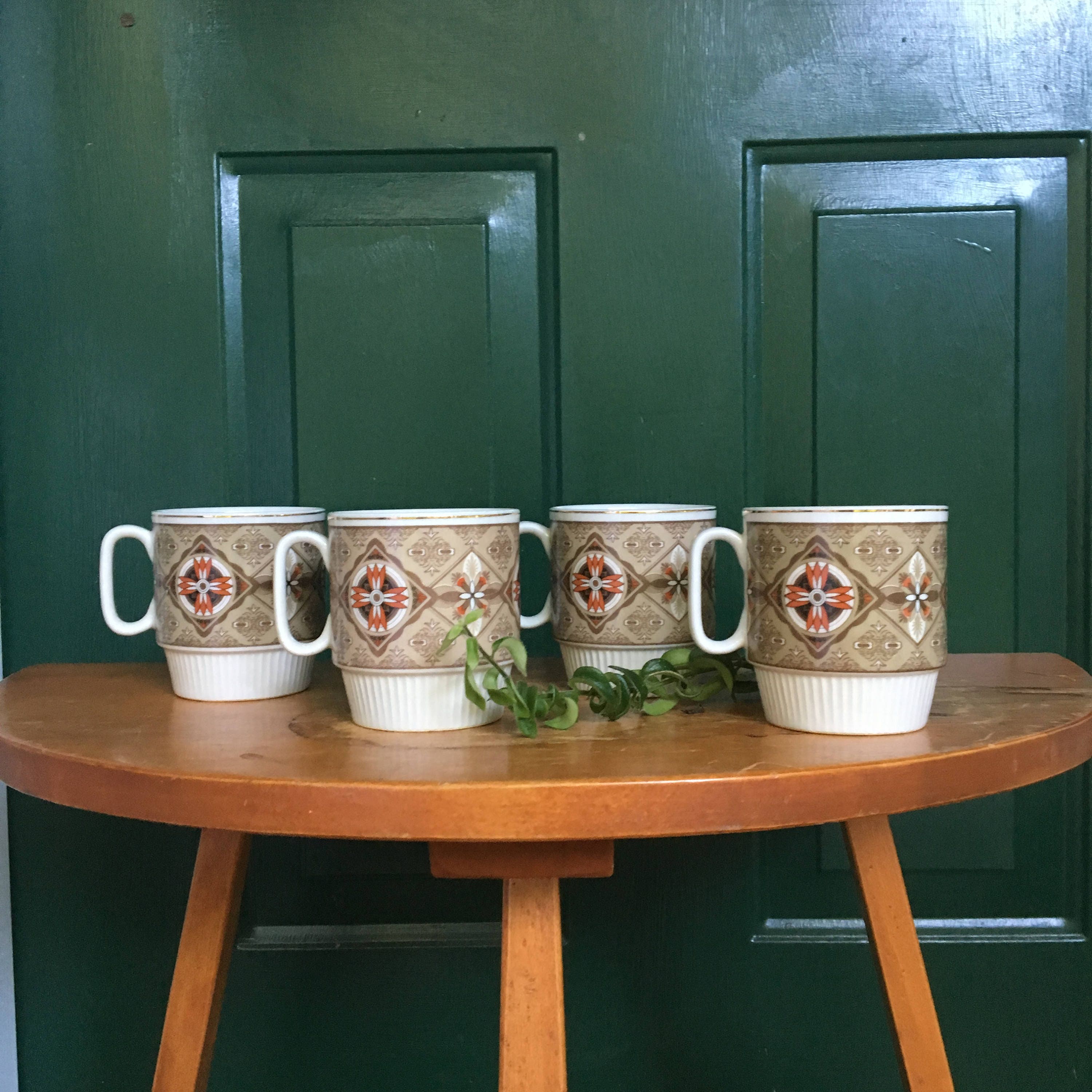 Vintage Mod Stacking Coffee Cups, Set of Four, Orange and Brown Coffee ...